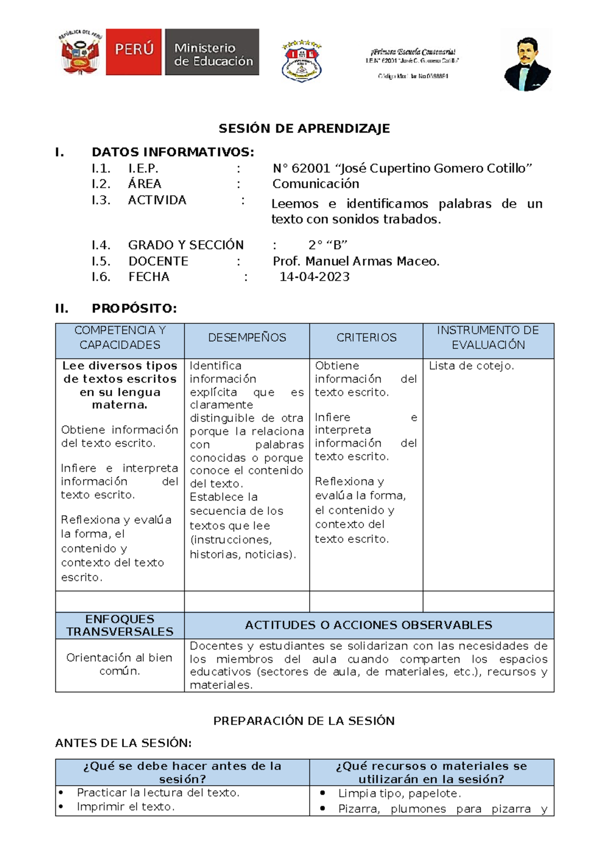 Sesión 5 Leemos E Identificamos Palabras DE UN Texto CON Sonidos ...