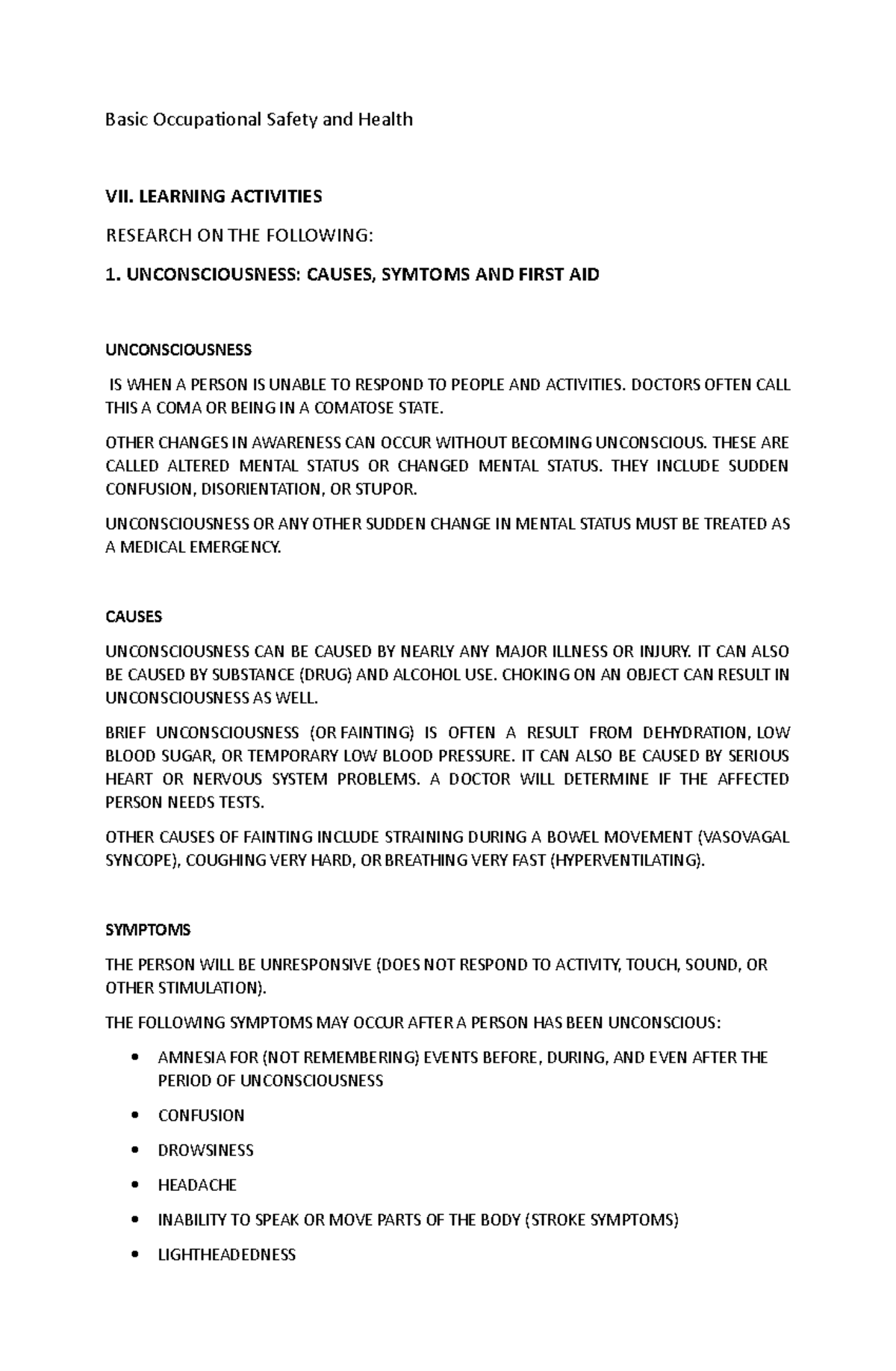 BOSH IM NO - Activities - Basic Occupational Safety and Health VII ...