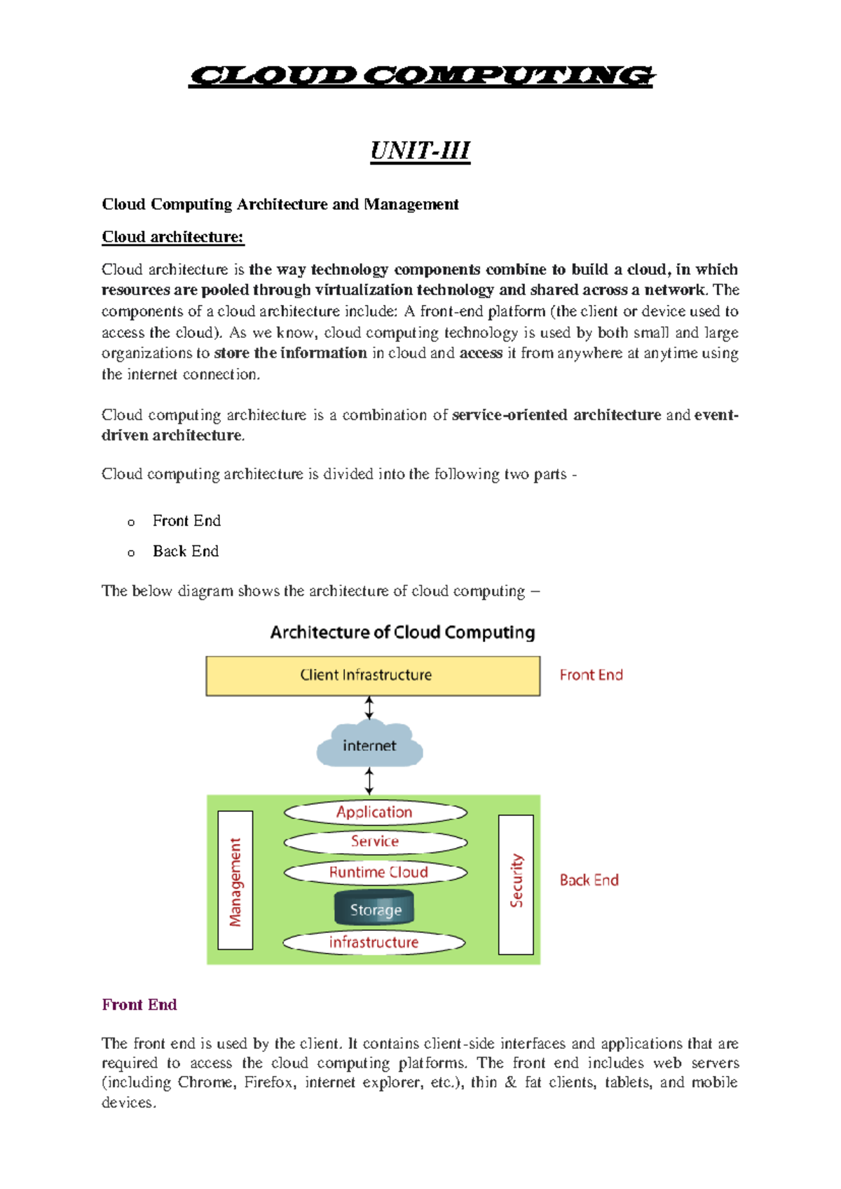 Cloud Computing Unit Iii Cloud Computing Unit Iii Cloud Computing Architecture And Management