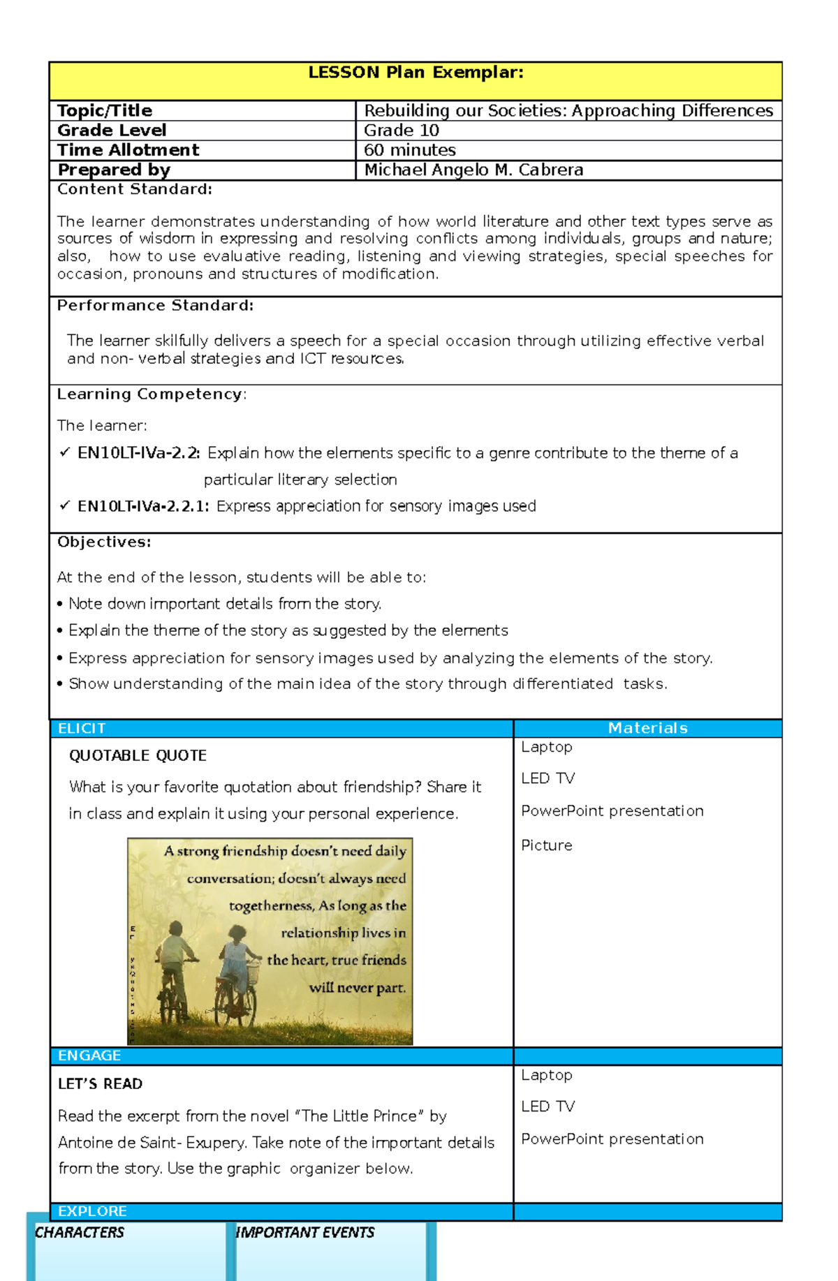 Lesson-Plan-Exemplar-4th - Copy - CHARACTERS IMPORTANT EVENTS LESSON ...