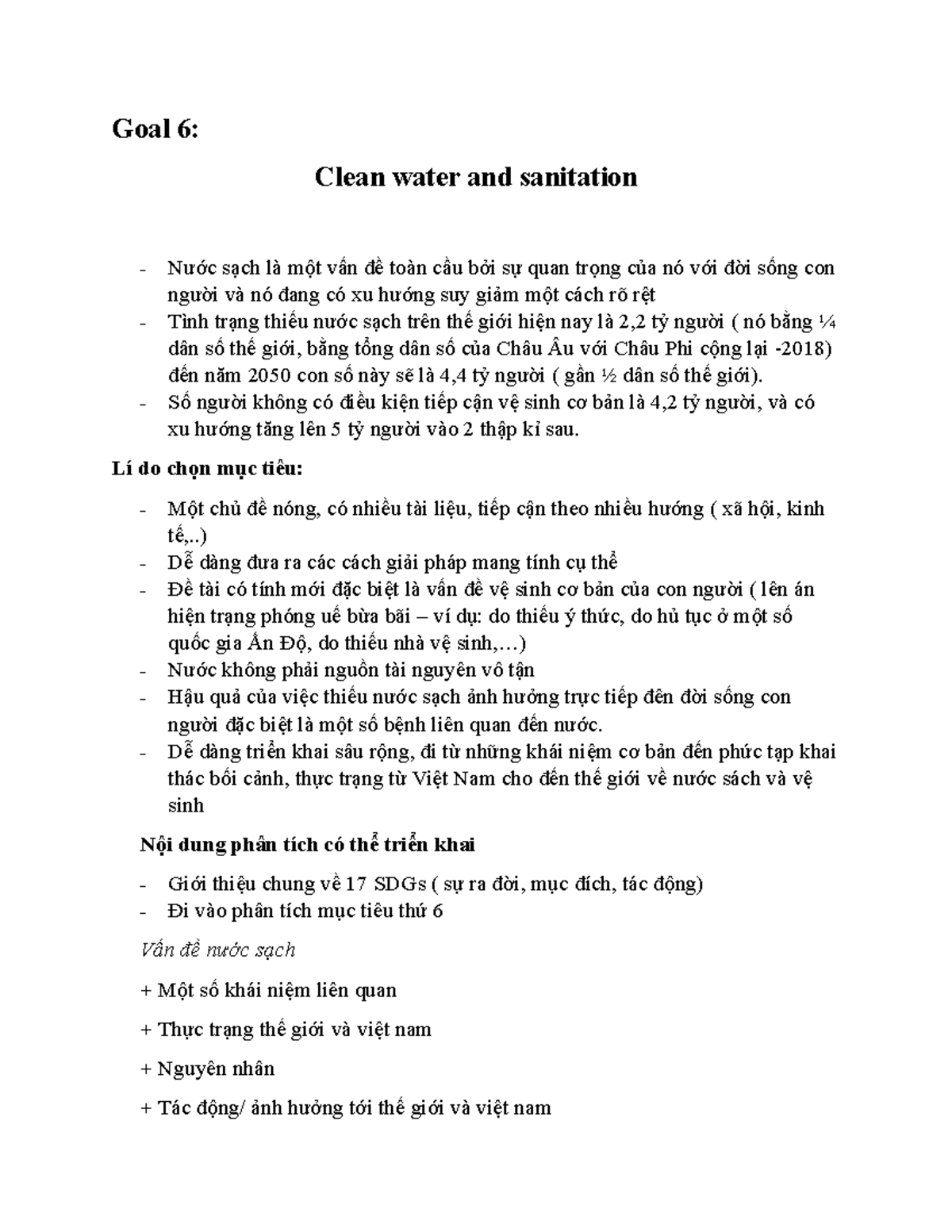 Goal 6 - phân tích nội dung - Goal 6: Clean water and sanitation Nước ...