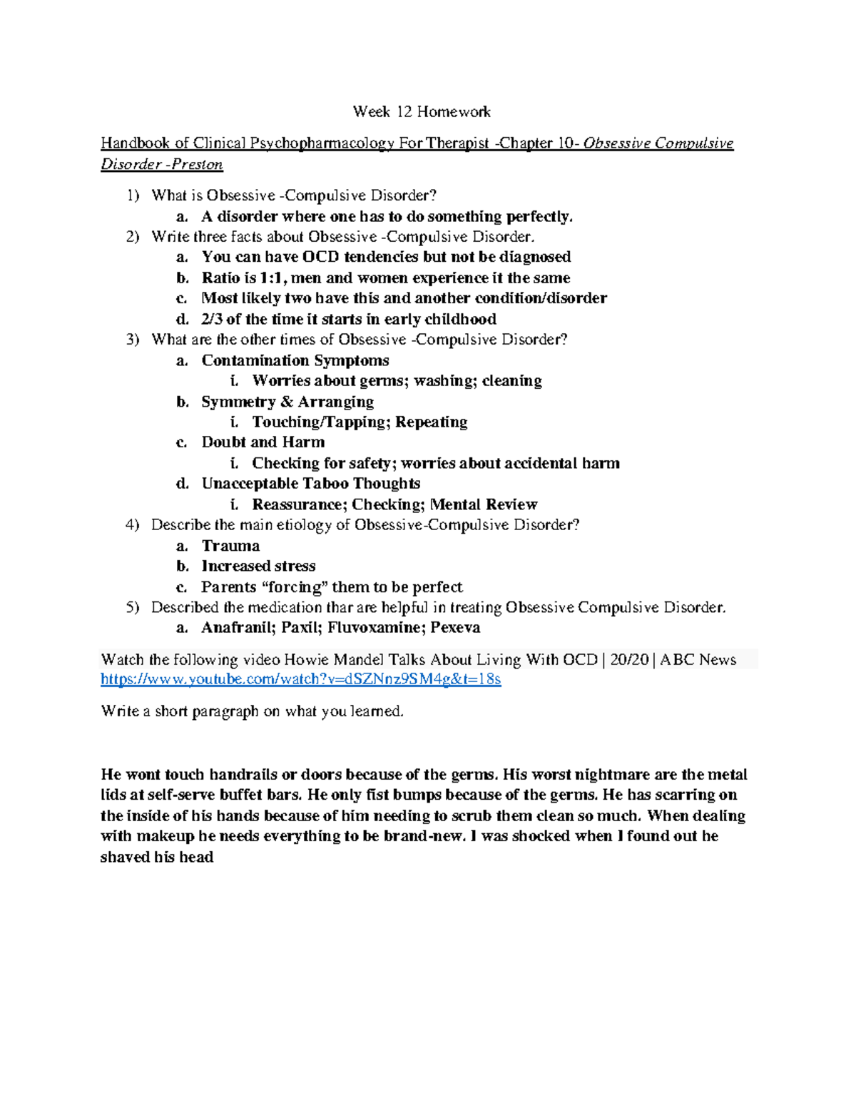 Week 12 Homework Neuroscience - Week 12 Homework Handbook of Clinical ...