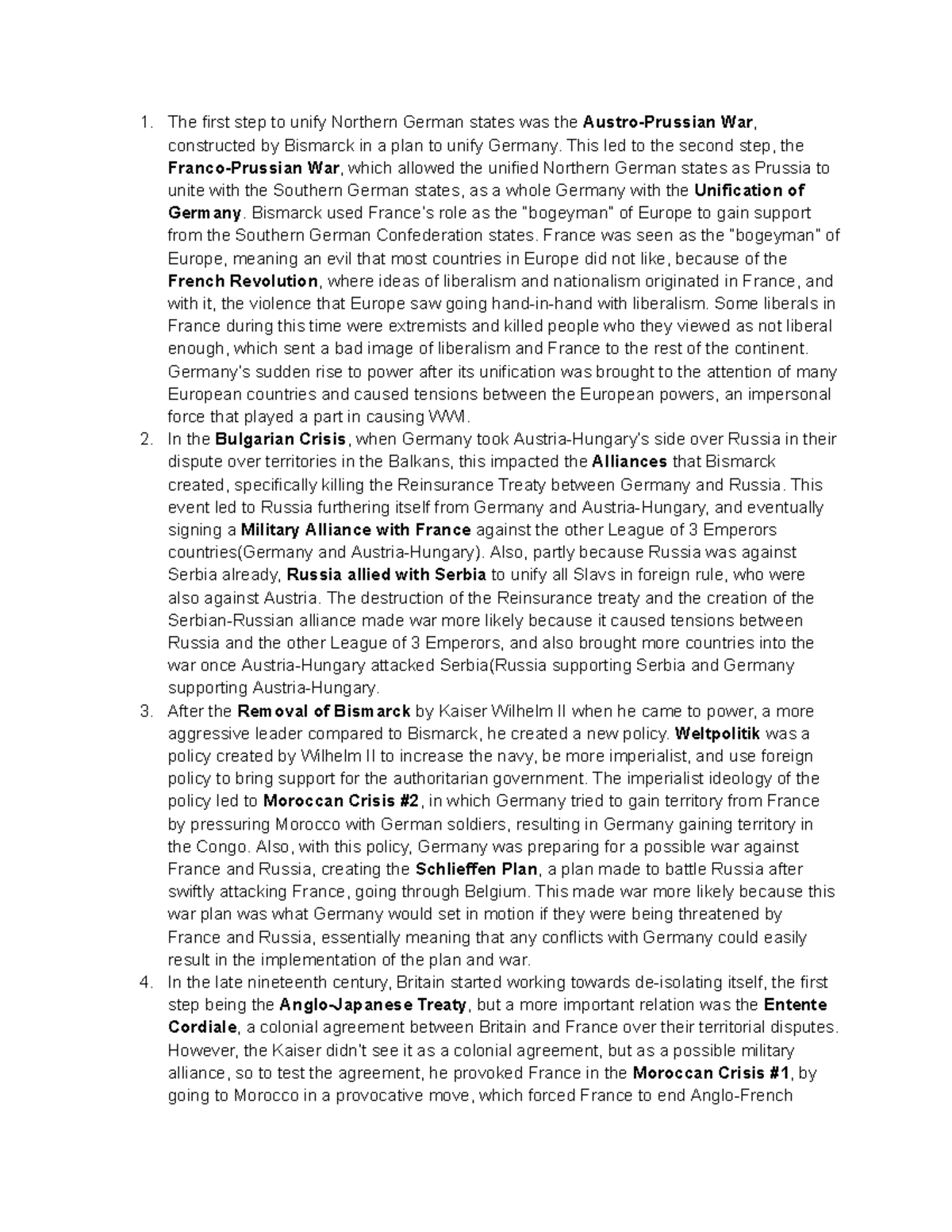 Timeline of Events Leading to WWI - The first step to unify Northern ...