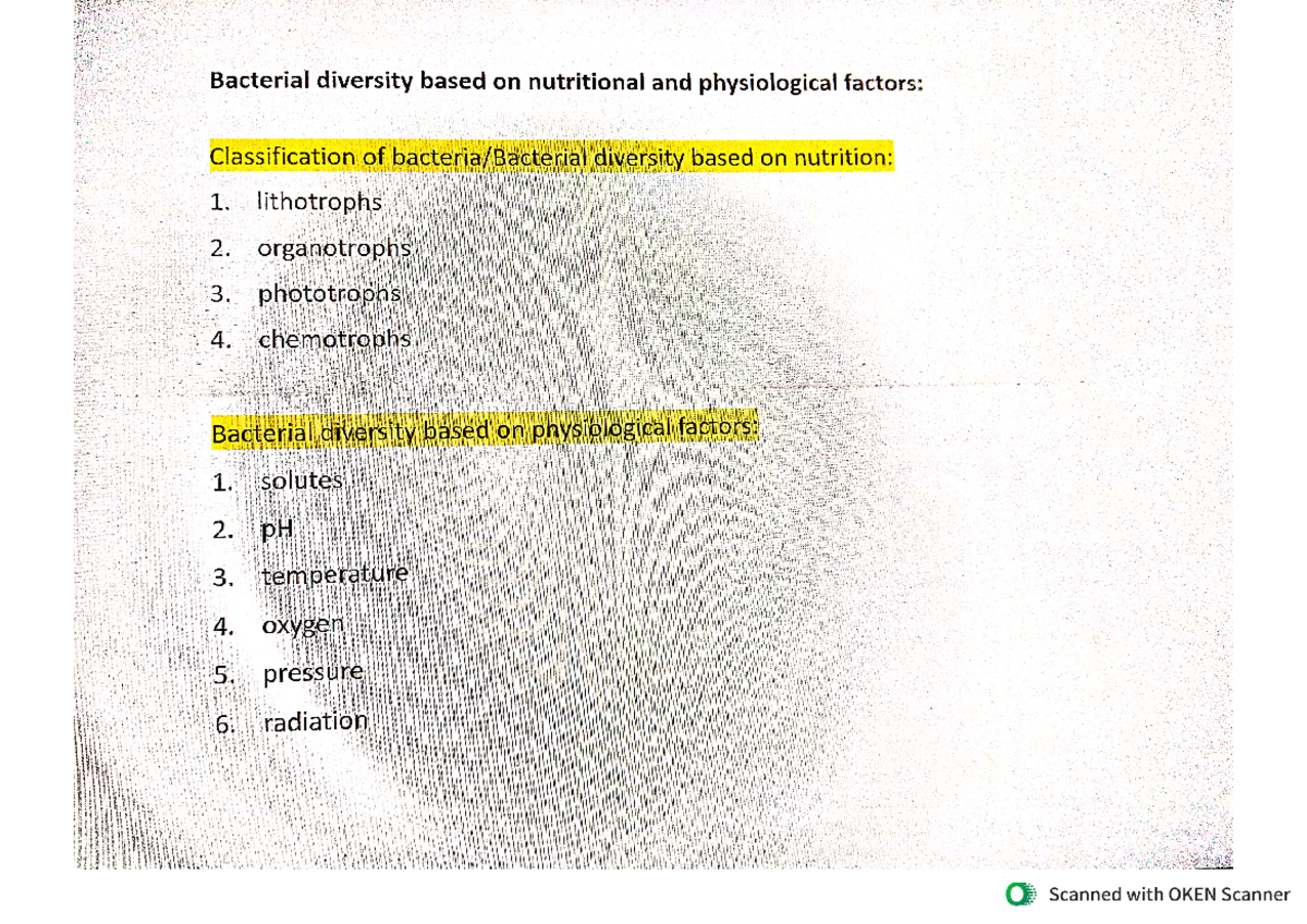 Bacterial diversity based on nutrients and physiological factors ...
