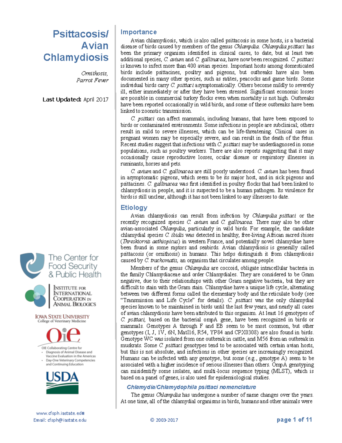 Psittacosis - Review disease - cfsph.iastate u Email: cfsph@iastate ...