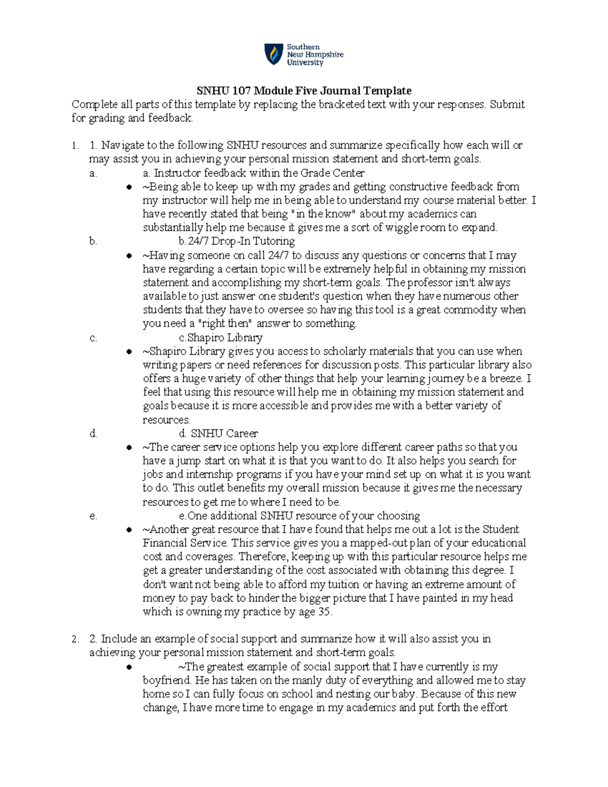 SNHU 107 Module Five Journal Template - SNHU 107 Module Five Journal ...