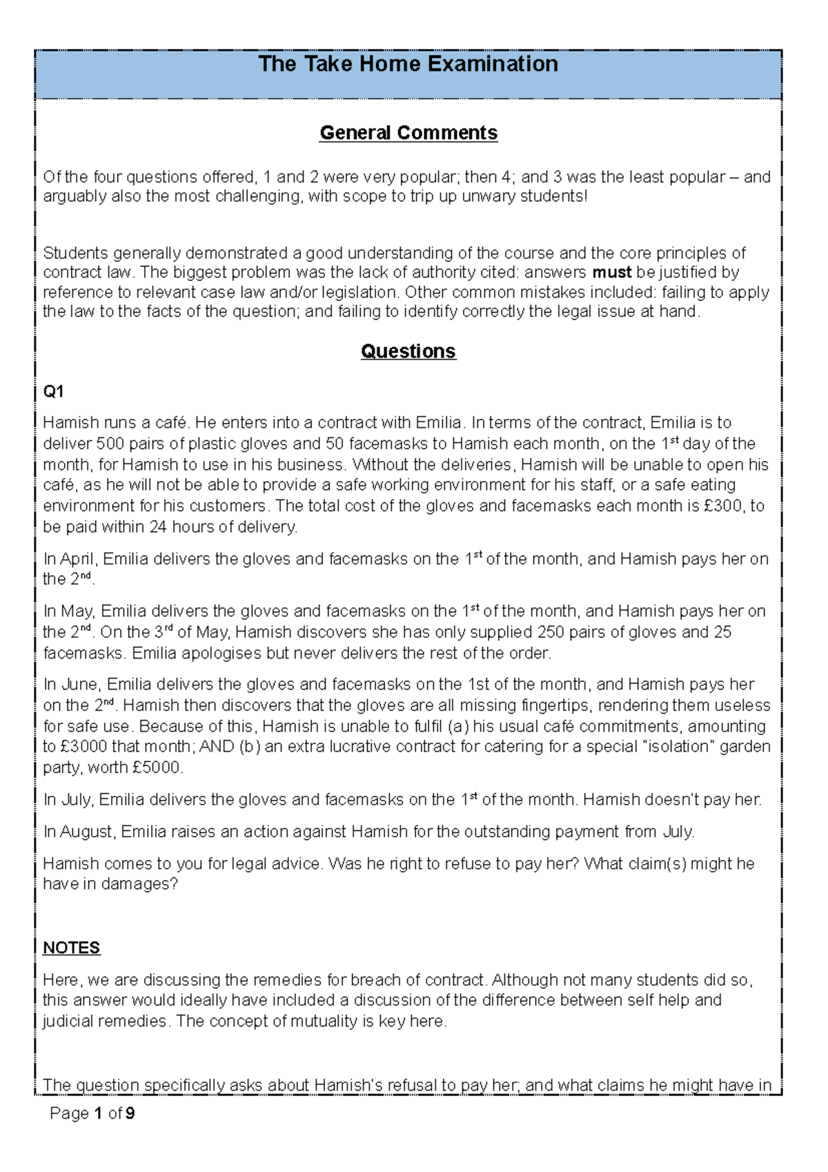 CUE Exam Dec 2020 General feedback and notes - The Take Home ...
