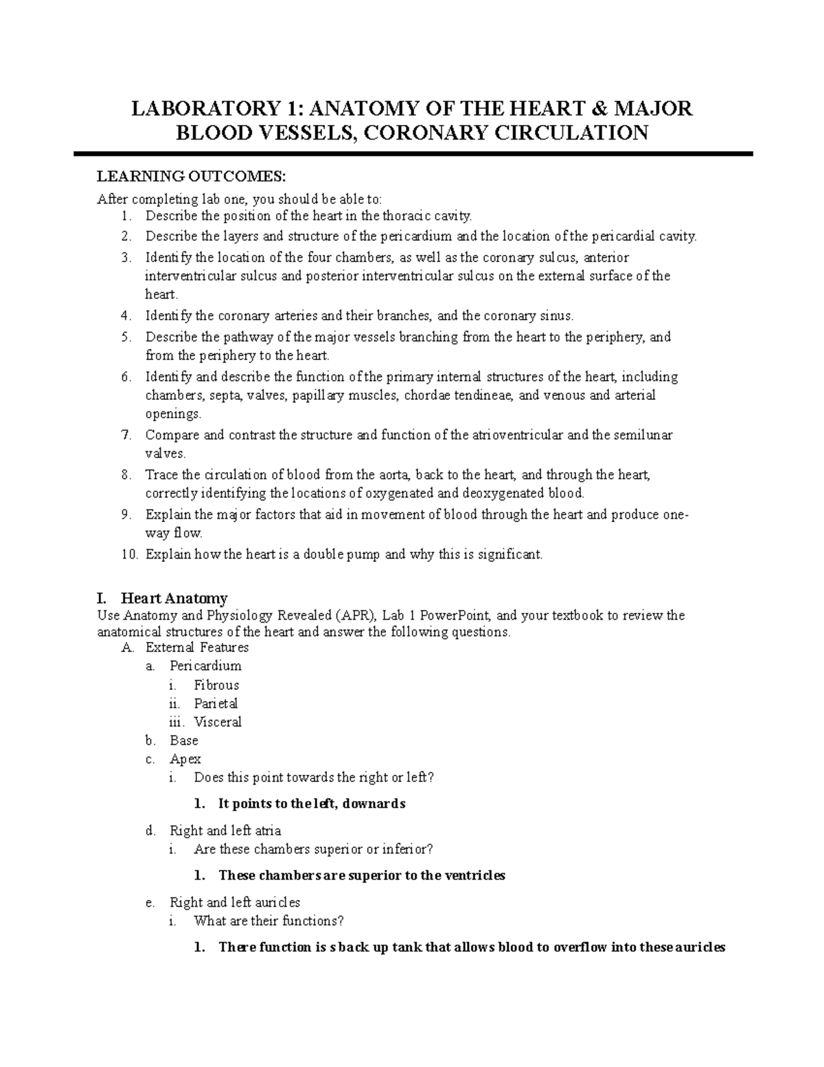 HSCI 103 Lab 1 Pre-Lab Worksheet - LABORATORY 1: ANATOMY OF THE HEART ...
