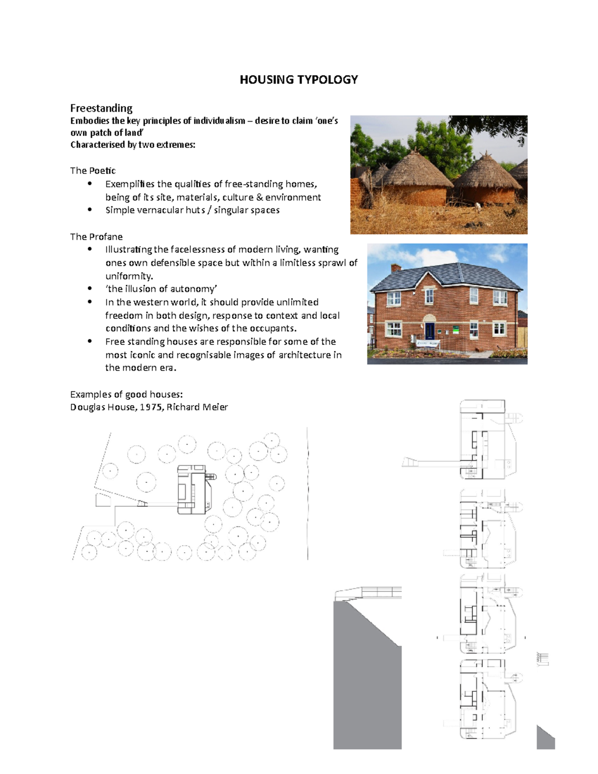 Housing typologies notes - HOUSING TYPOLOGY Freestanding Embodies the ...