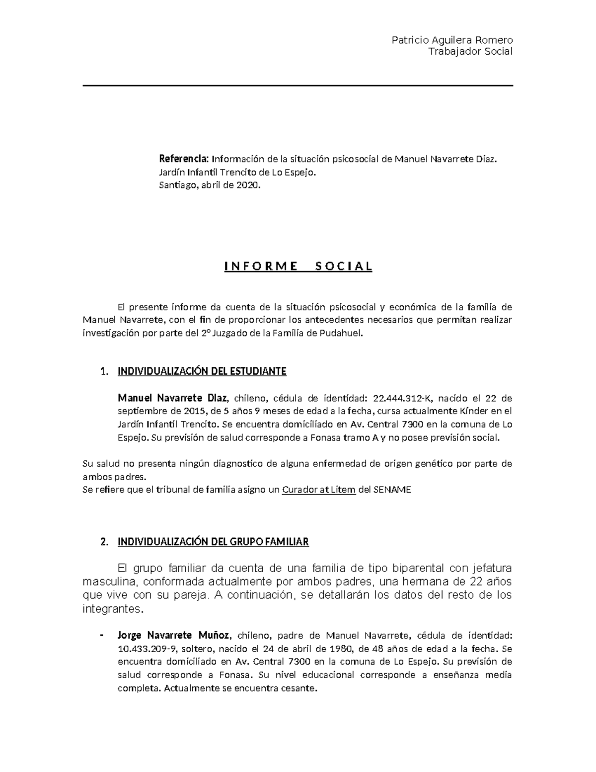 Informe social iplacex - Patricio Aguilera Romero Trabajador Social ...