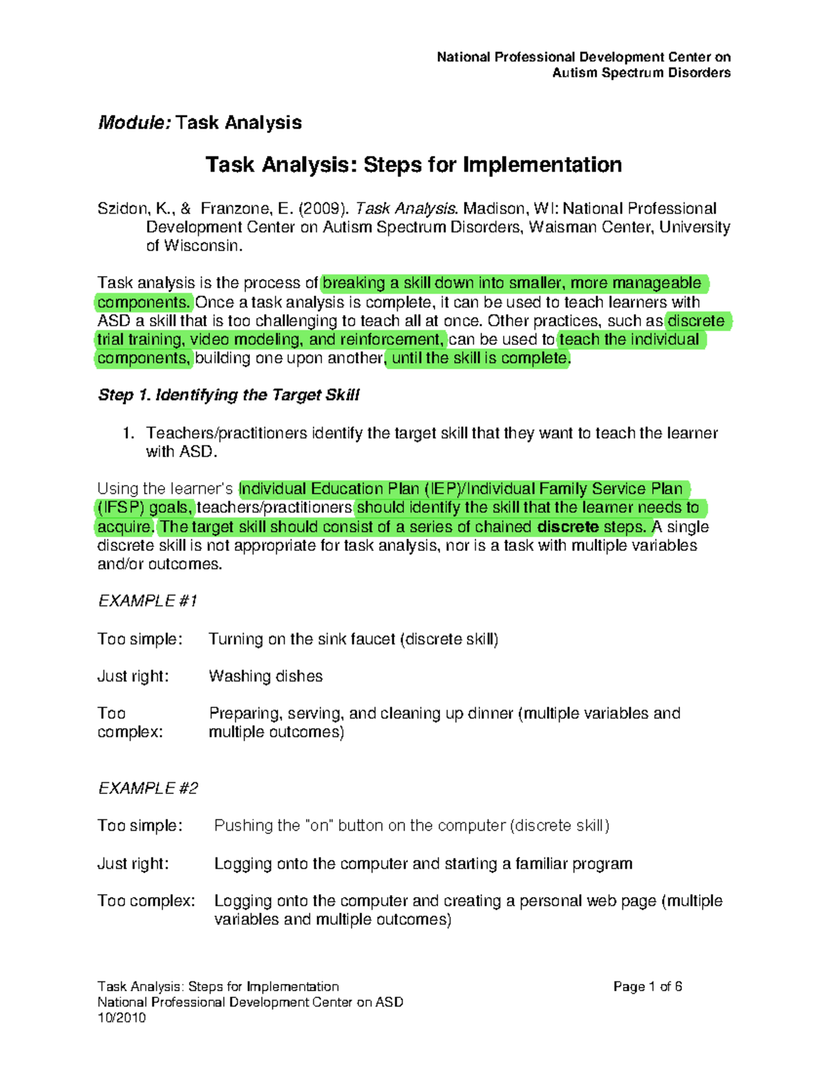 Task Analysis Steps - Autism Spectrum Disorders Module: Task Analysis ...