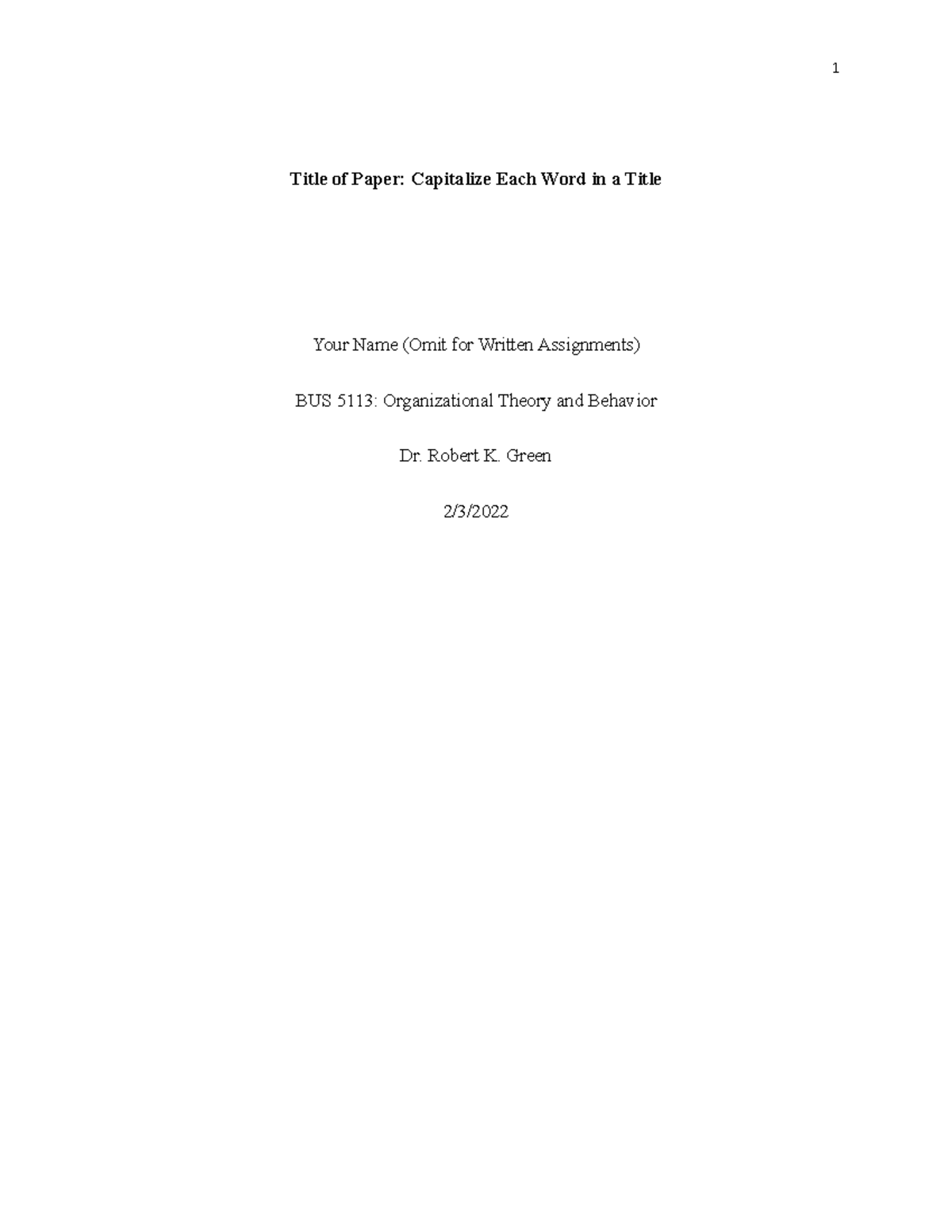 APA 7th Template - Title of Paper: Capitalize Each Word in a Title Your ...