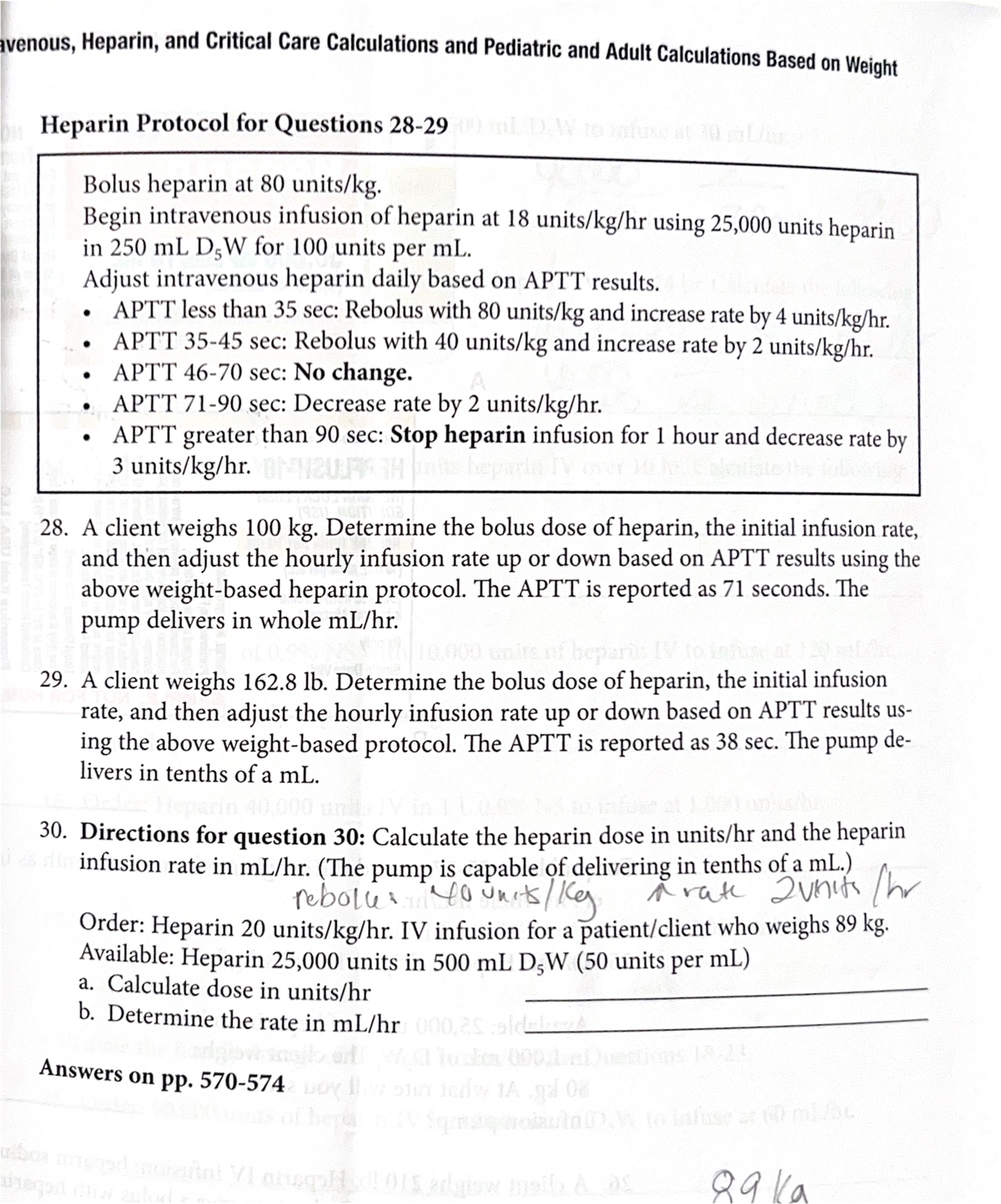 Heparin Protocol - Dosage practice with answer key - RNSG 1120 - Studocu