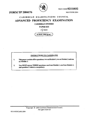 CAPE Caribbean Studies Syllabus - CARIBBEAN EXAMINATIONS COUNCIL ...