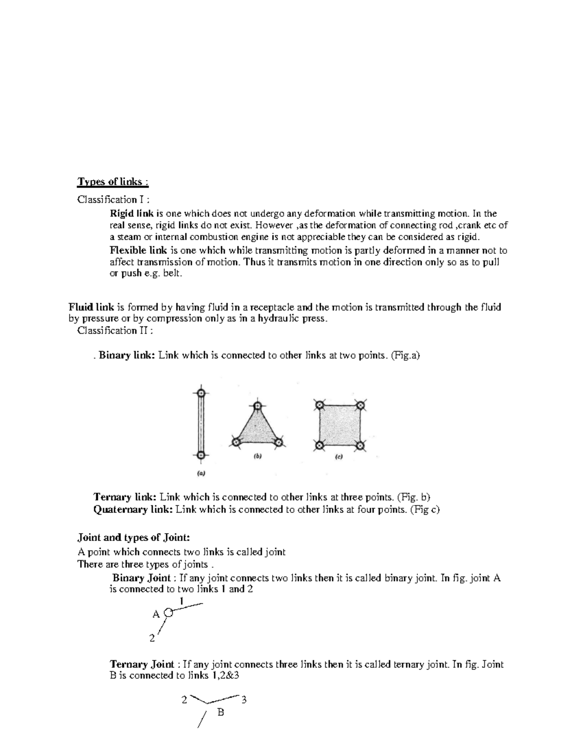 Kinematics OF Machines - Types of links : Classification I : Rigid link is one which does not ...