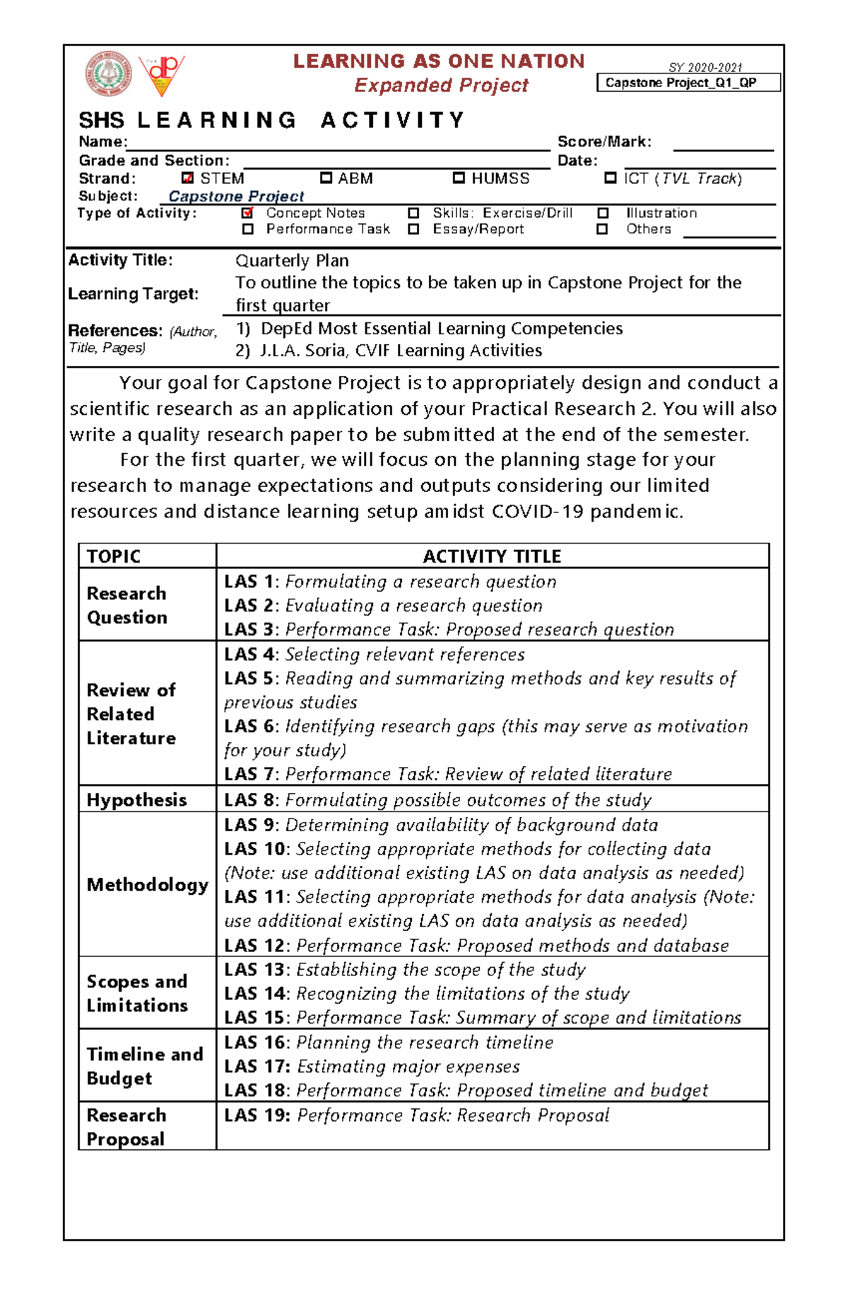 Ed Capstone Q1 QP - LEARNING AS ONE NATION Expanded Project SY 2020 ...