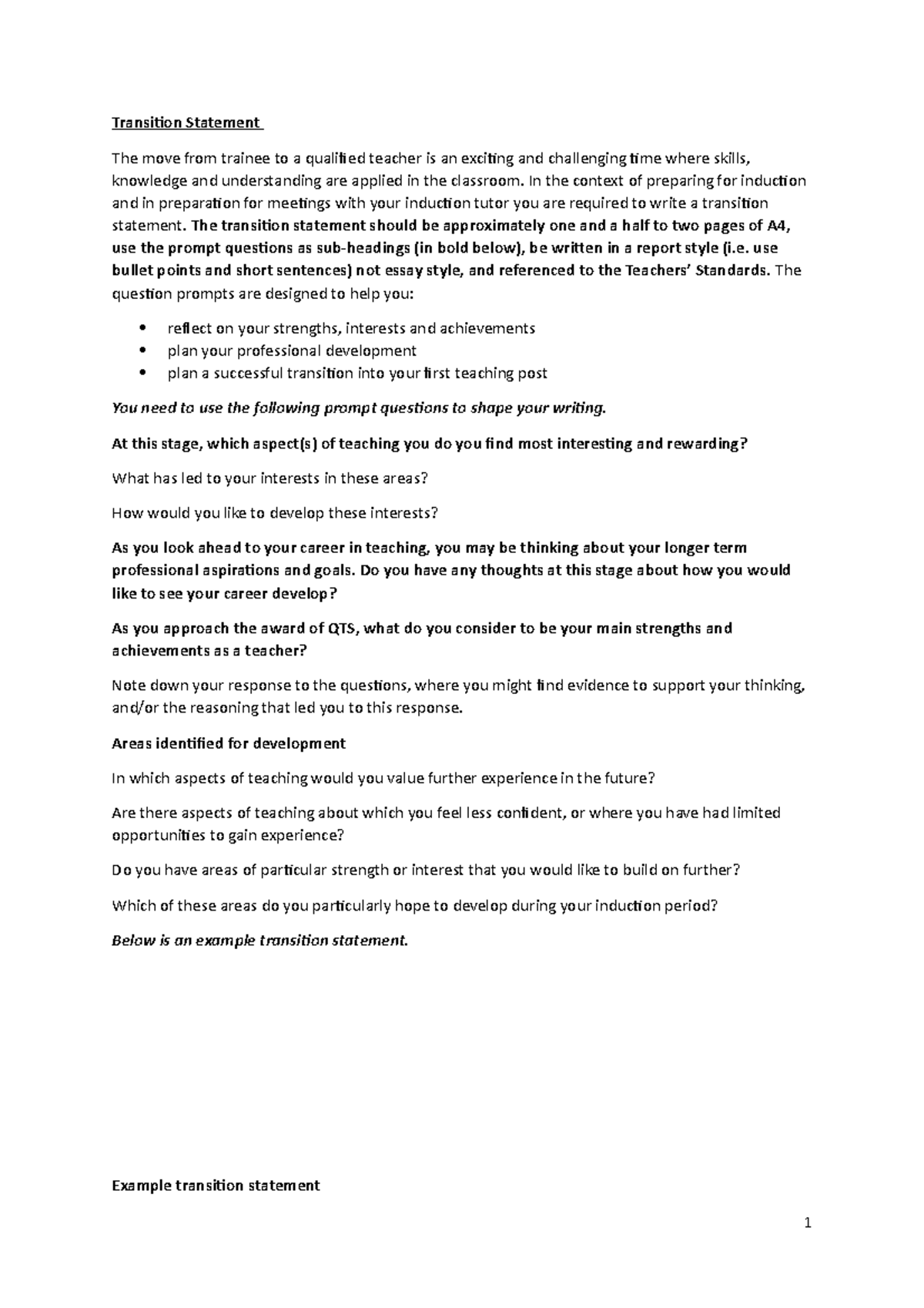 Transition Statement Guidance & Example - Summer 2021 - Transition ...