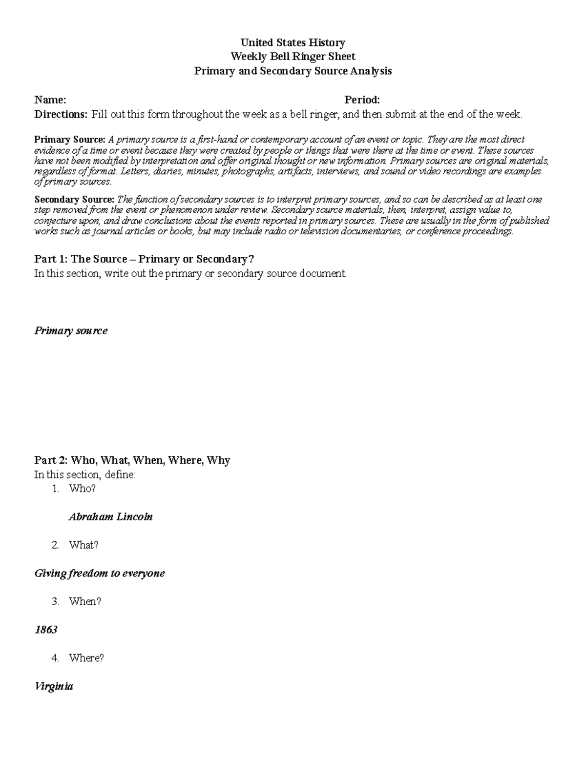 Bell Ringer Paper 2 business management - United States History Weekly ...