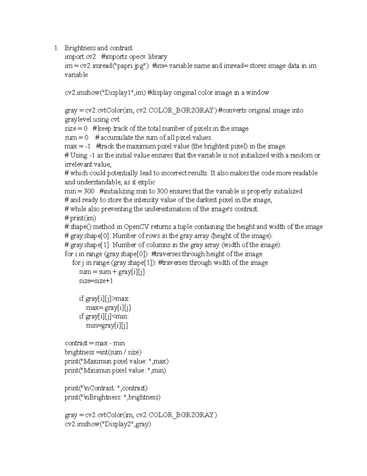 Dip Lab - Digital Image Processing - Brightness and contrast import cv2 ...