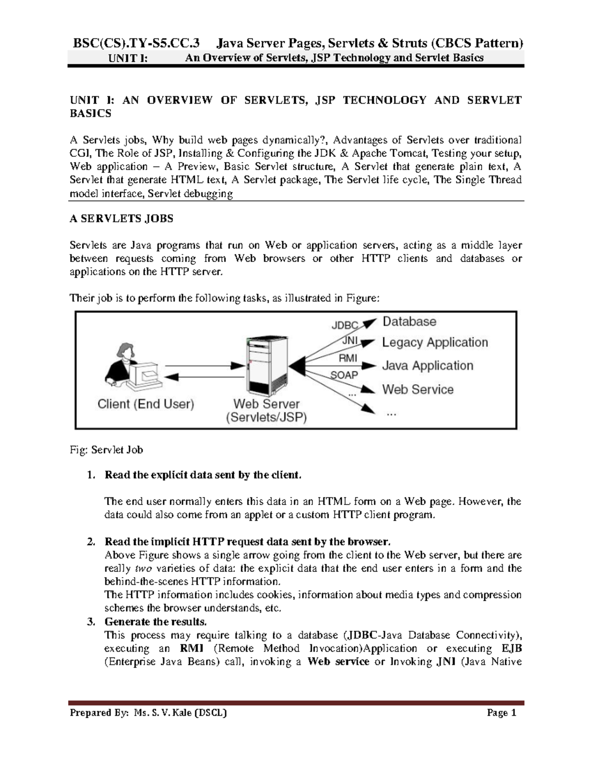 BSC.(CS).TY. JSP Servelt UNIT Ic - UNIT I: An Overview of Servlets, JSP Technology and Servlet ...