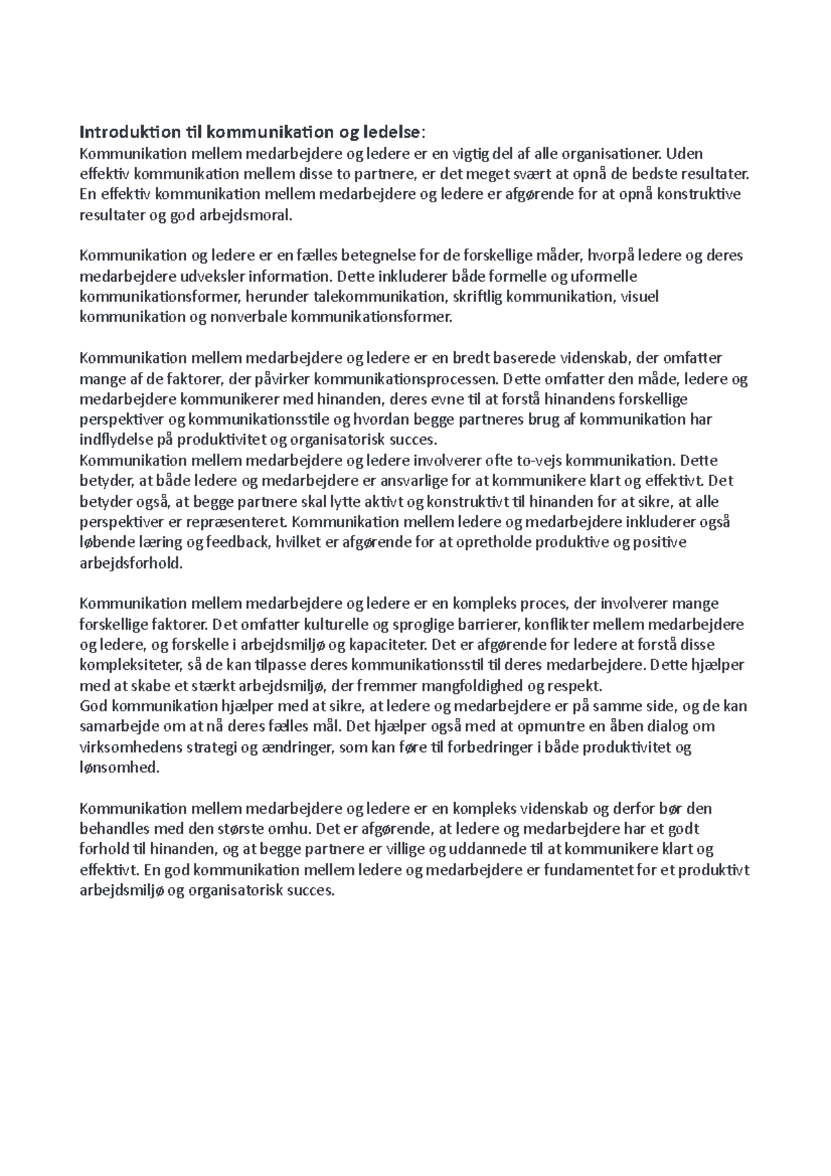 Introduktion til kommunikation og ledelse - Introduktion til kommunikation og ledelse ...