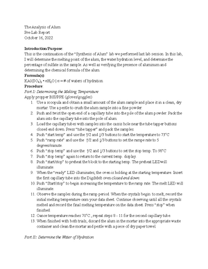 Acid-Base Titration Pre Lab Report - Acid-Base Titration: Analysis of ...