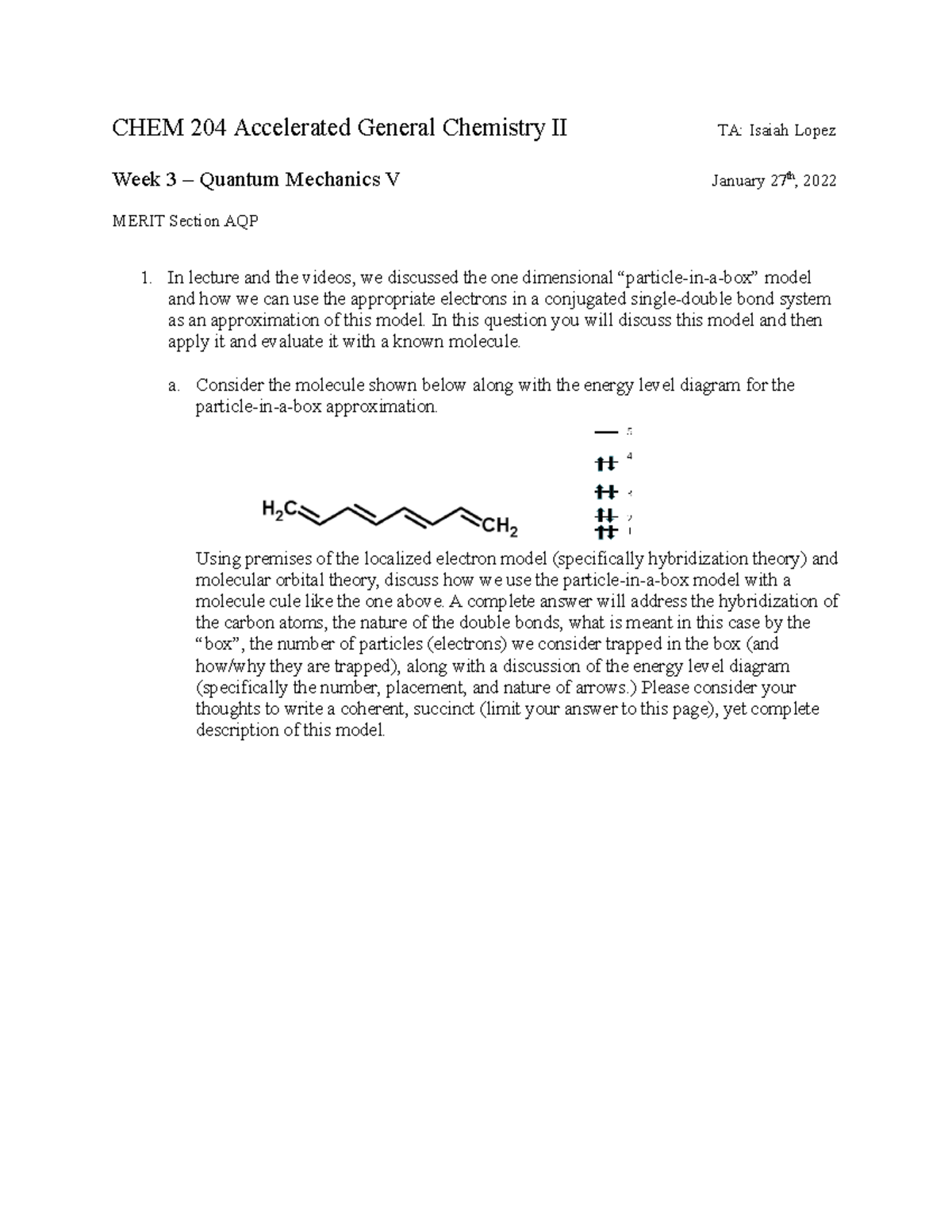 3.1 Quantum Mechanics V - In this question you will discuss this model ...