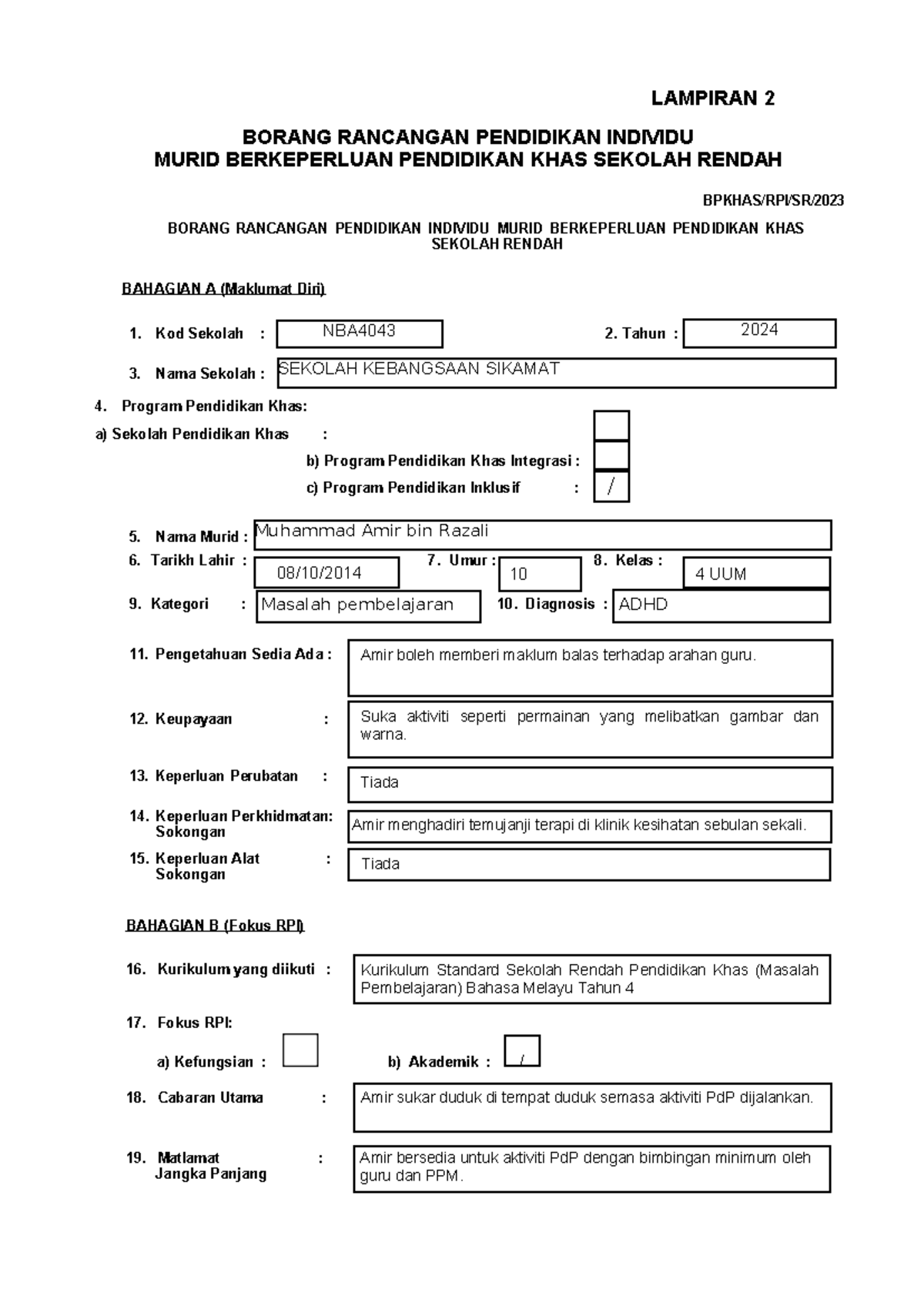 Contoh Rancangan Pendidikan Individu - : : BPKHAS/RPI/SR/ SEKOLAH ...