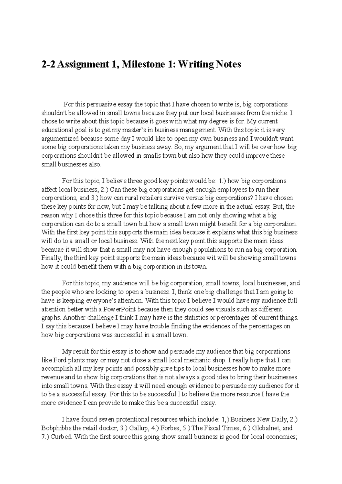 2 2 Assignment 1 Milestone 1 Writing Notes - 2-2 Assignment 1 ...