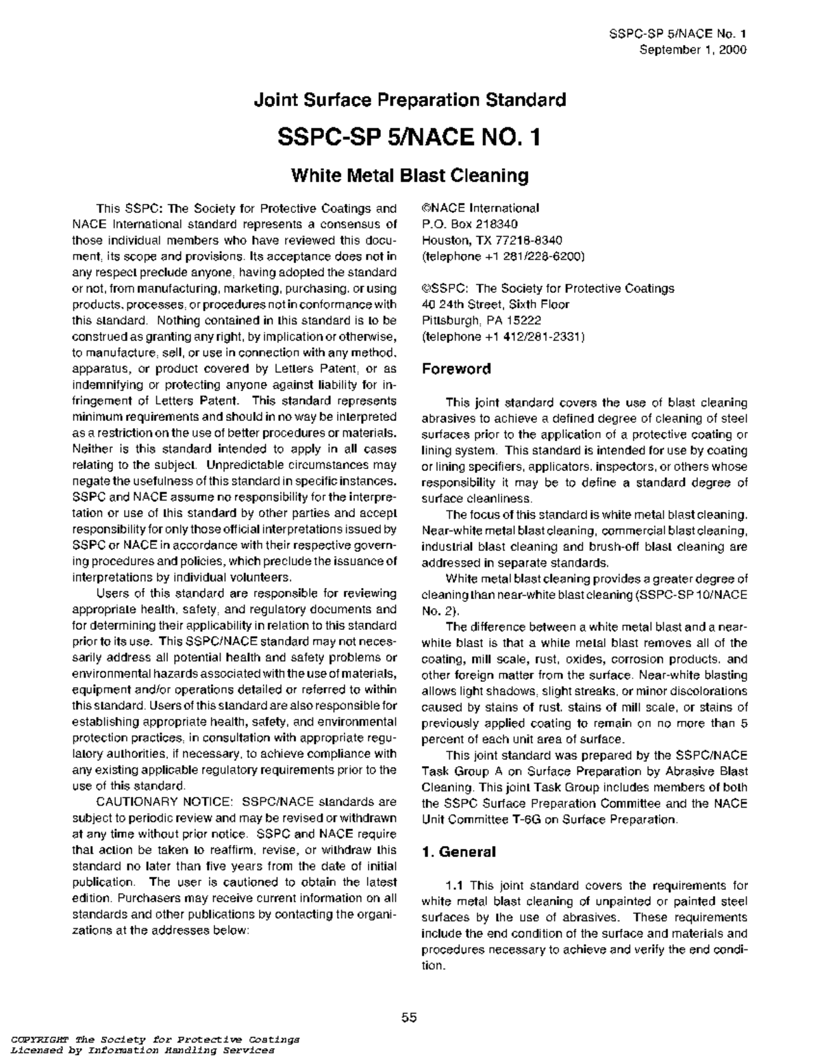 SSPC-SP5 - especificacion - September 1, 2000 Joint Surface Preparation Standard SSPC-SP 5/NACE ...