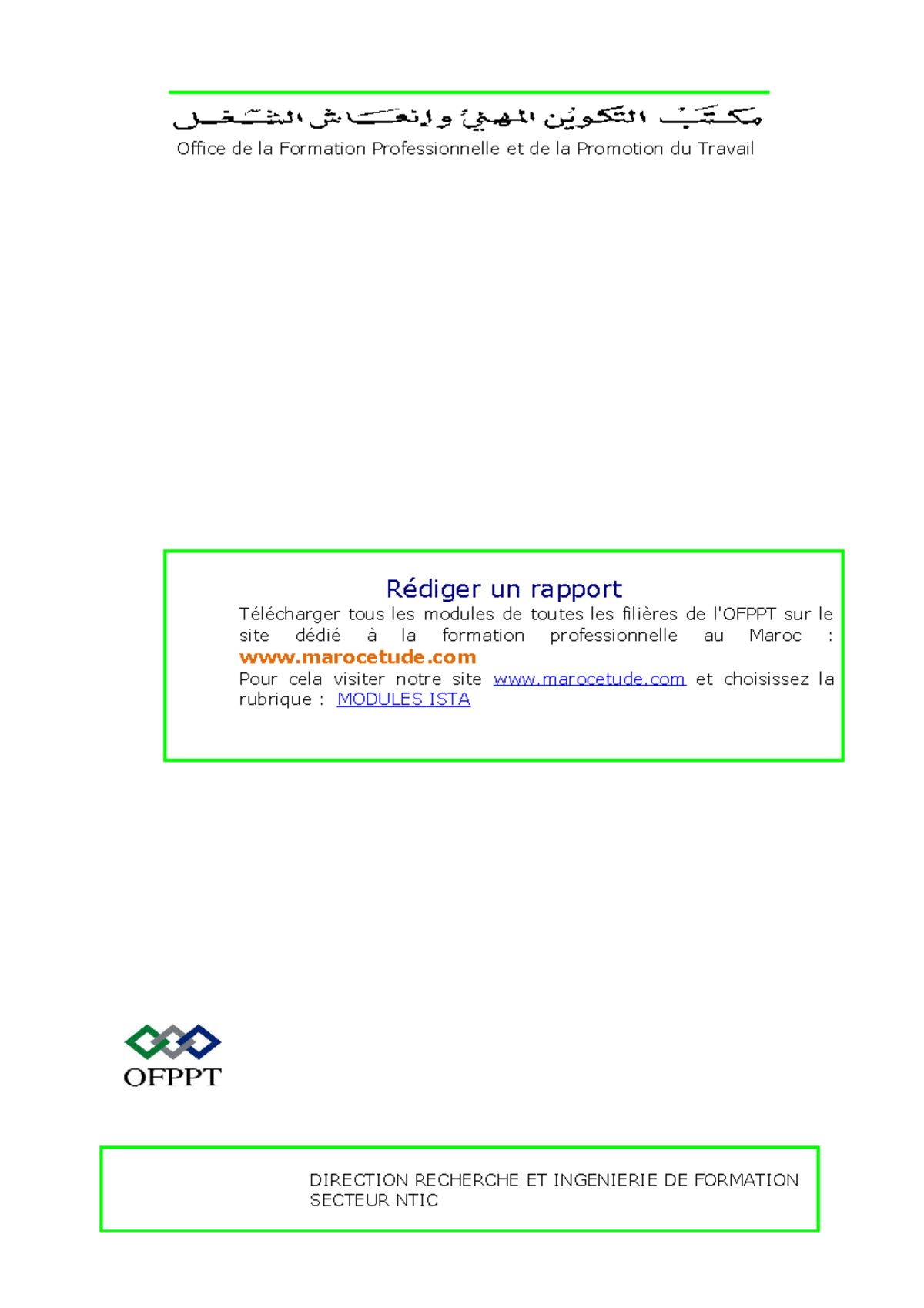 Rapport - Office de la Formation Professionnelle et de la Promotion du ...