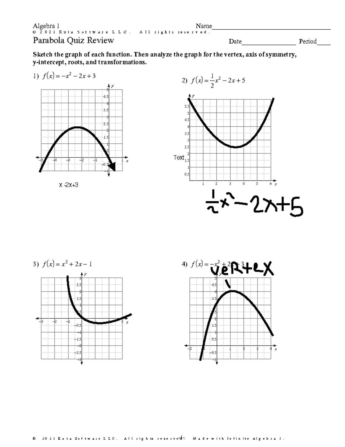 Parabola Quiz Review-1 - ©Q W 2 I 0 M 2 L 1 i `KZuBtGac ...