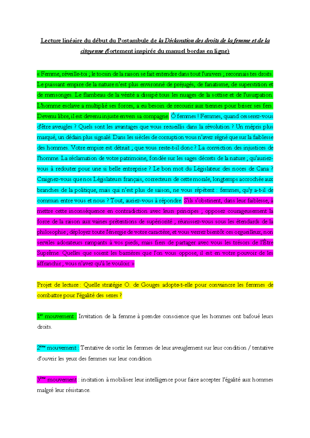 Postambule olympe - Lecture linéaire du début du Postambule de la ...