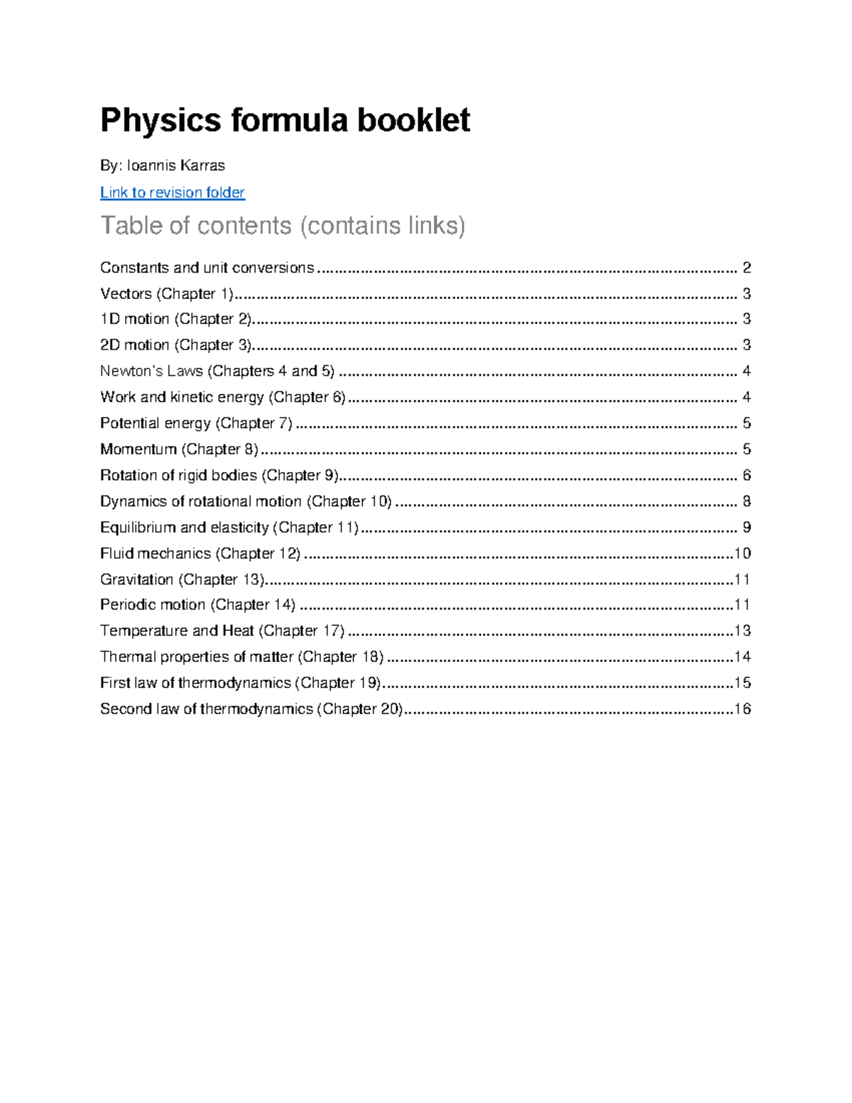 Physics 1 formula booklet - Physics formula booklet By: Ioannis Karras ...