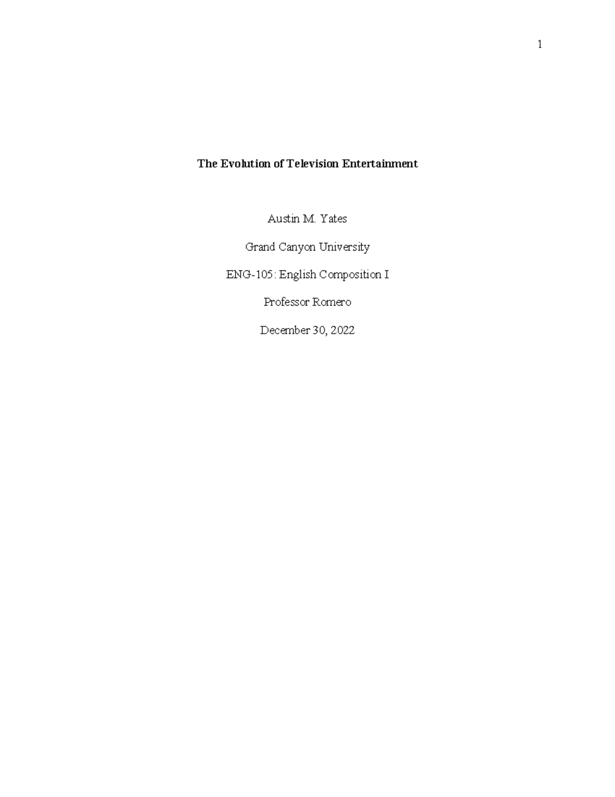 Commentary Paper Final - The Evolution of Television Entertainment ...