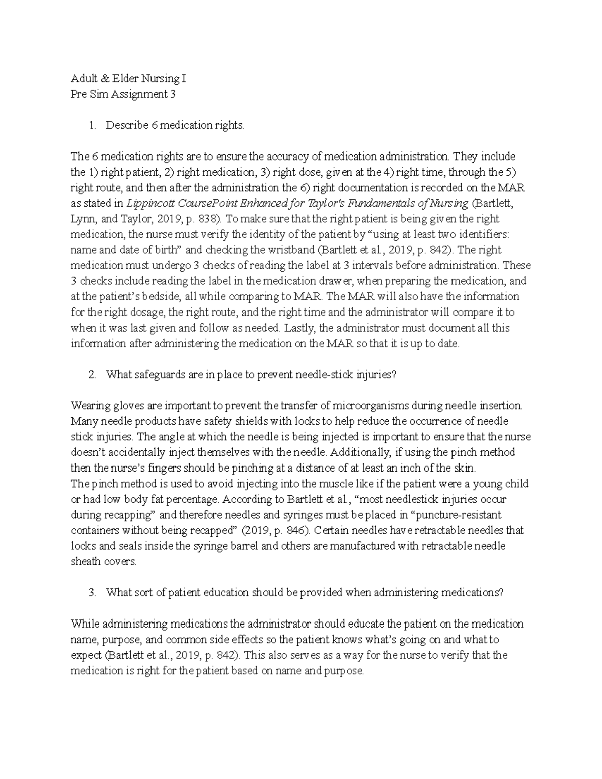 Pre sim assignment 3 - Adult & Elder Nursing I Pre Sim Assignment 3 ...