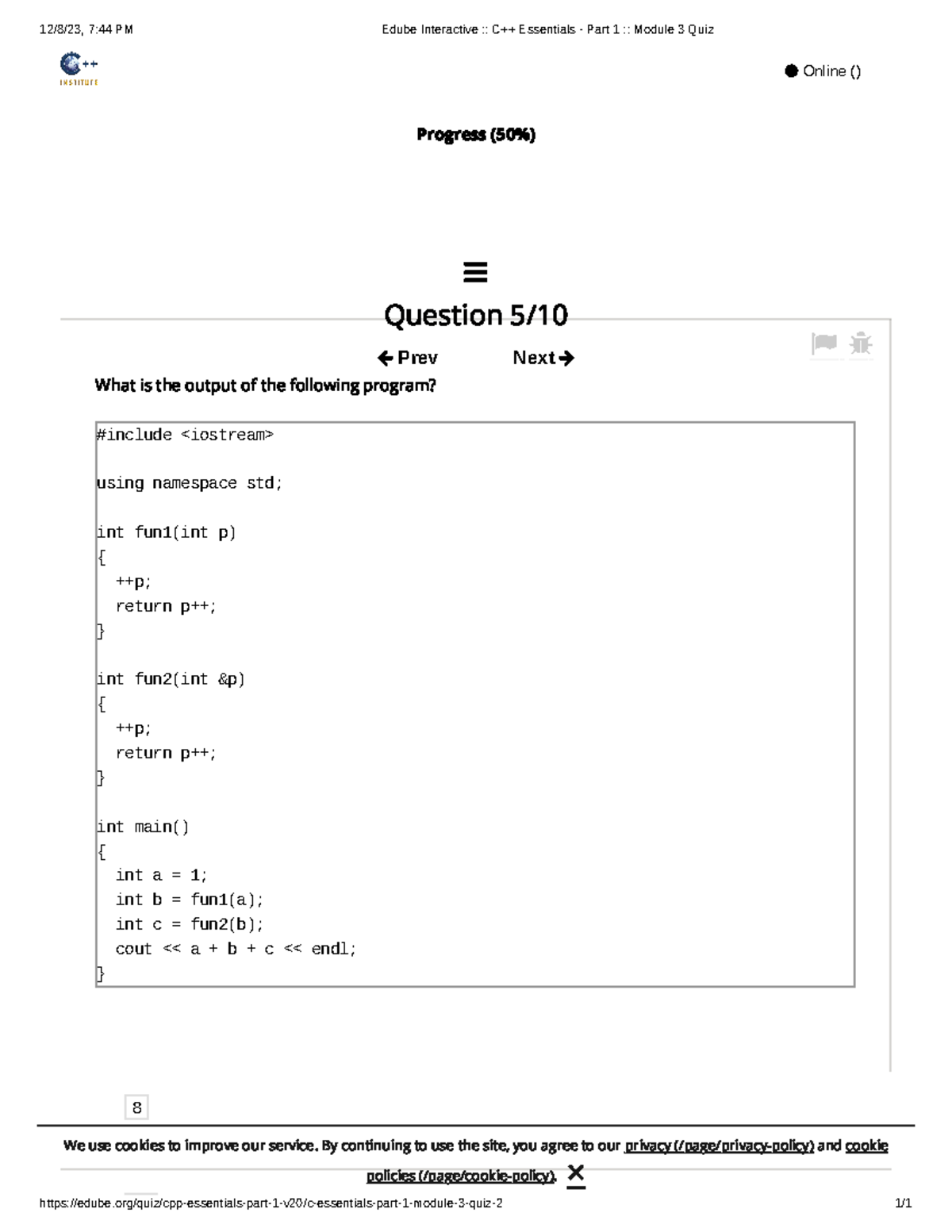 kvdkfdkfodkfodkfodkf - 12/8/23, 7:44 PM Edube Interactive :: C++ Essentials - Part 1 :: Module 3 ...