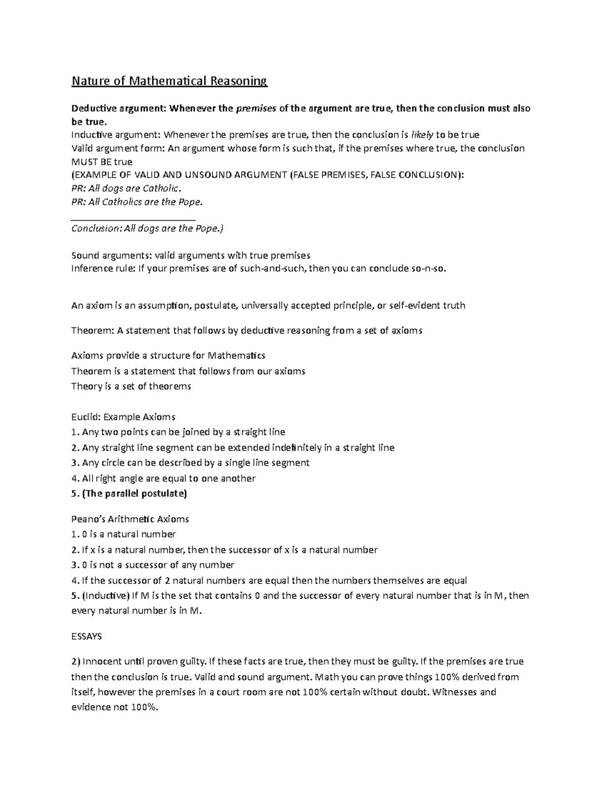 Final Exam Study Guide - Nature of Mathematical Reasoning Deductive ...