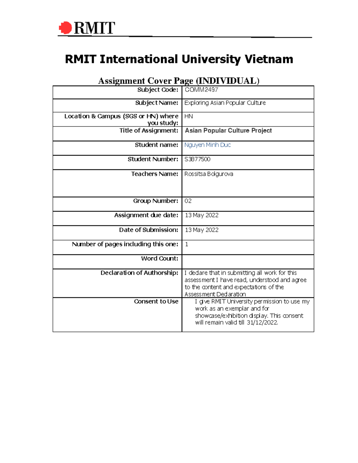 Nguyen Minh Duc Coversheet - RMIT International University Vietnam ...