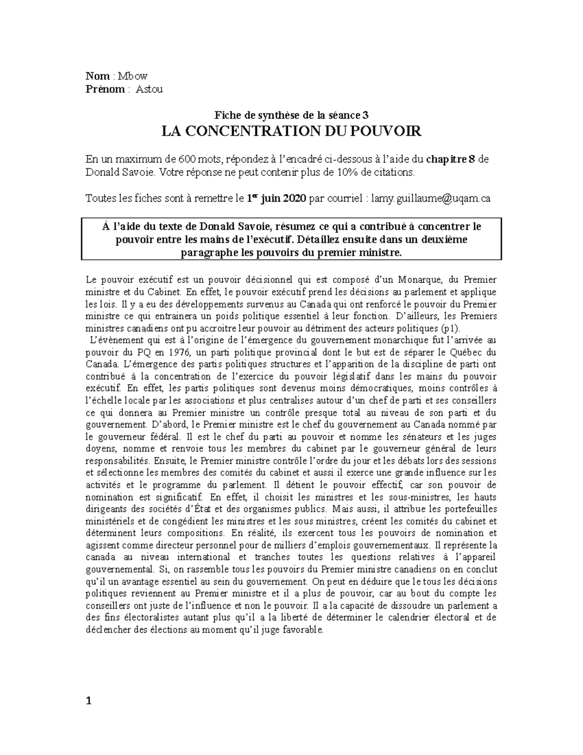 S03 Fiche de synthèse - Nom : Mbow Prénom : Astou Fiche de synthèse de ...