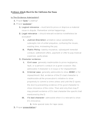 Falll CAL Evidence Outline - Evidence Notes I. Essay Tips a. Make as ...