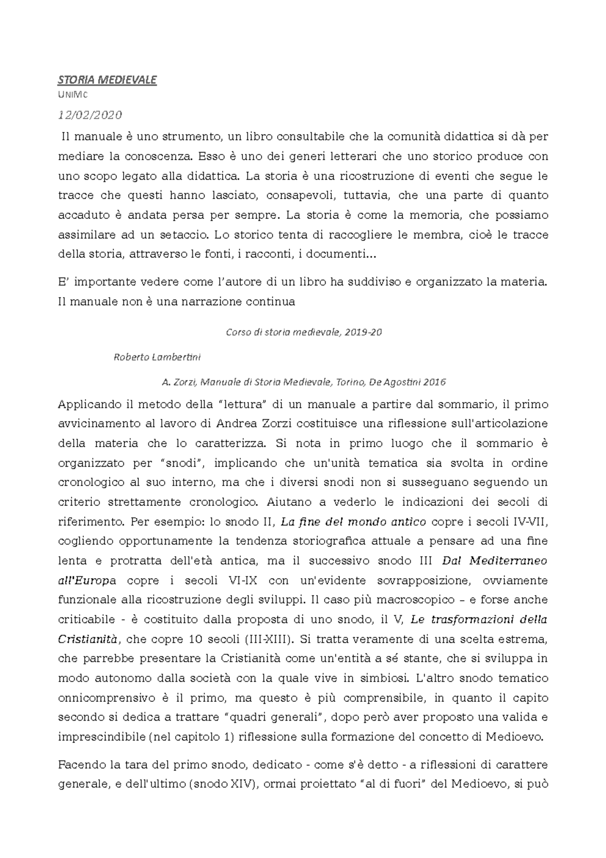 Storia Medievale Uni Mc - STORIA MEDIEVALE UNIMC 12/02/ Il manuale è ...