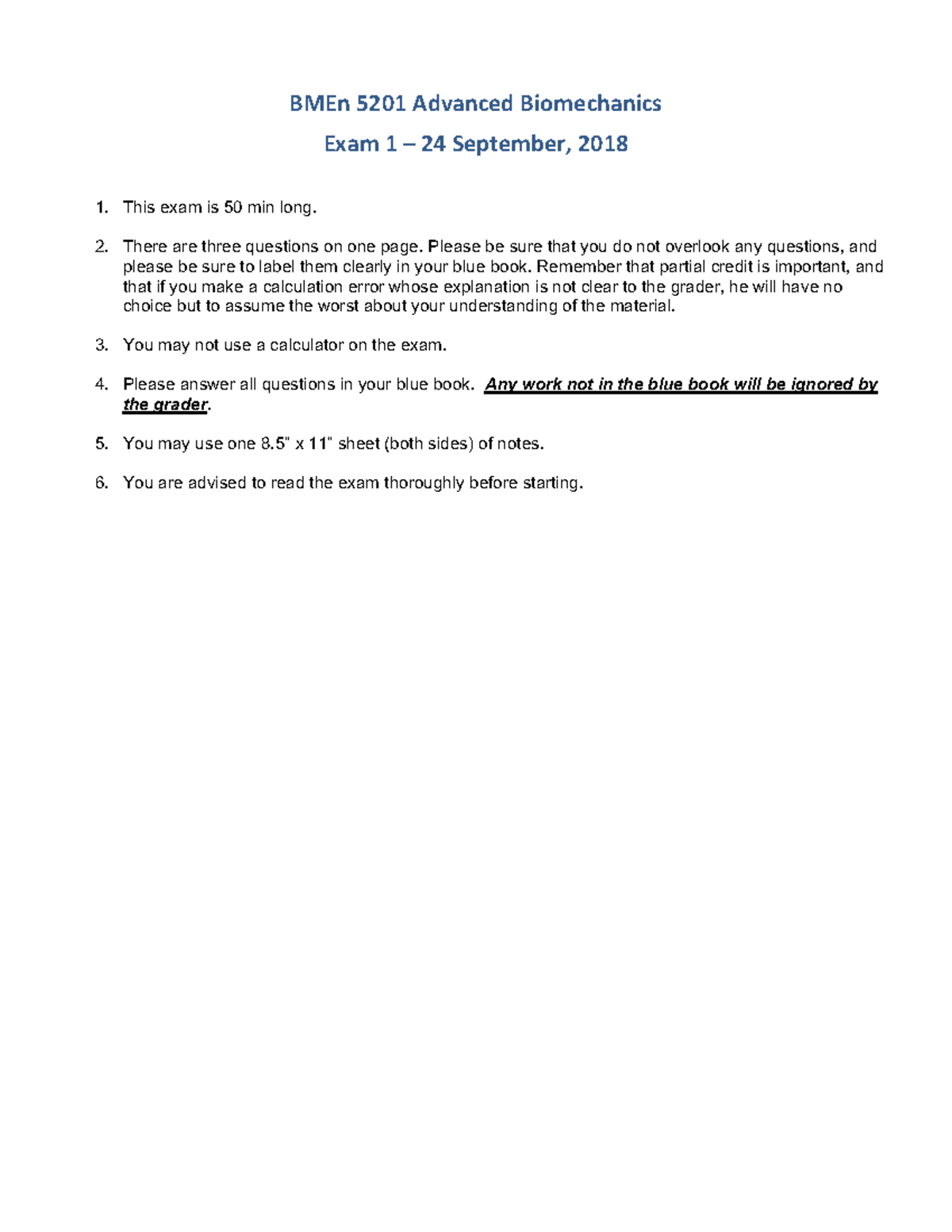 Exam 1 - Key - 2018 - Exam 1 - Key - 2018 - BMEn 5201 Advanced ...