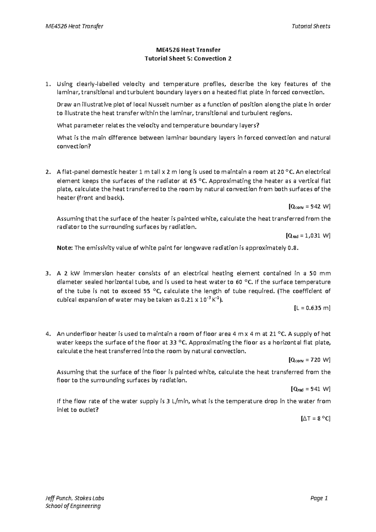 ME4526 Heat Transfer Tutorial 5 - Draw an illustrative plot of local ...