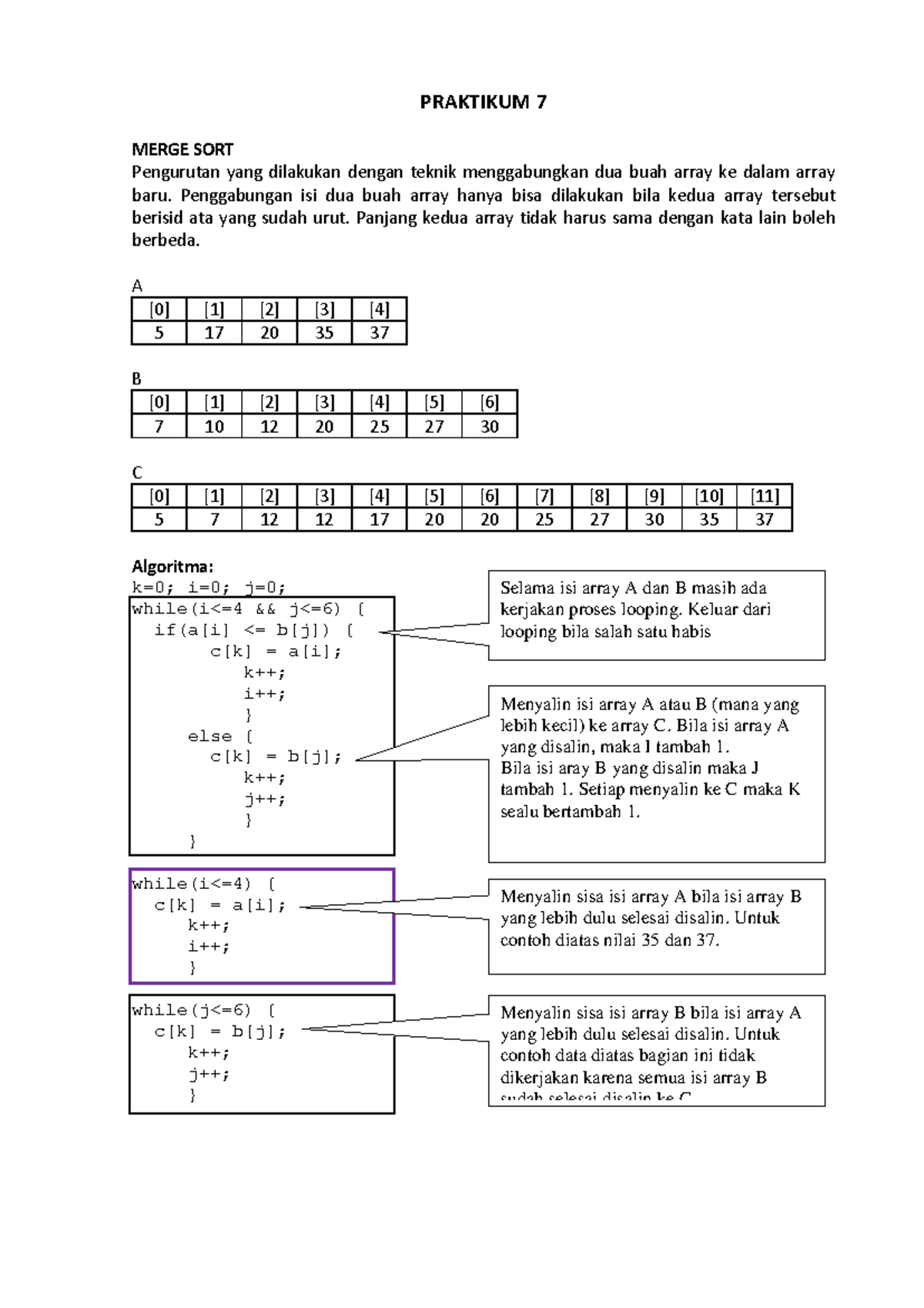 Modul Praktikum Struktur Data Bagian 7 Merge Sort - k=0; i=0; j=0; while(i