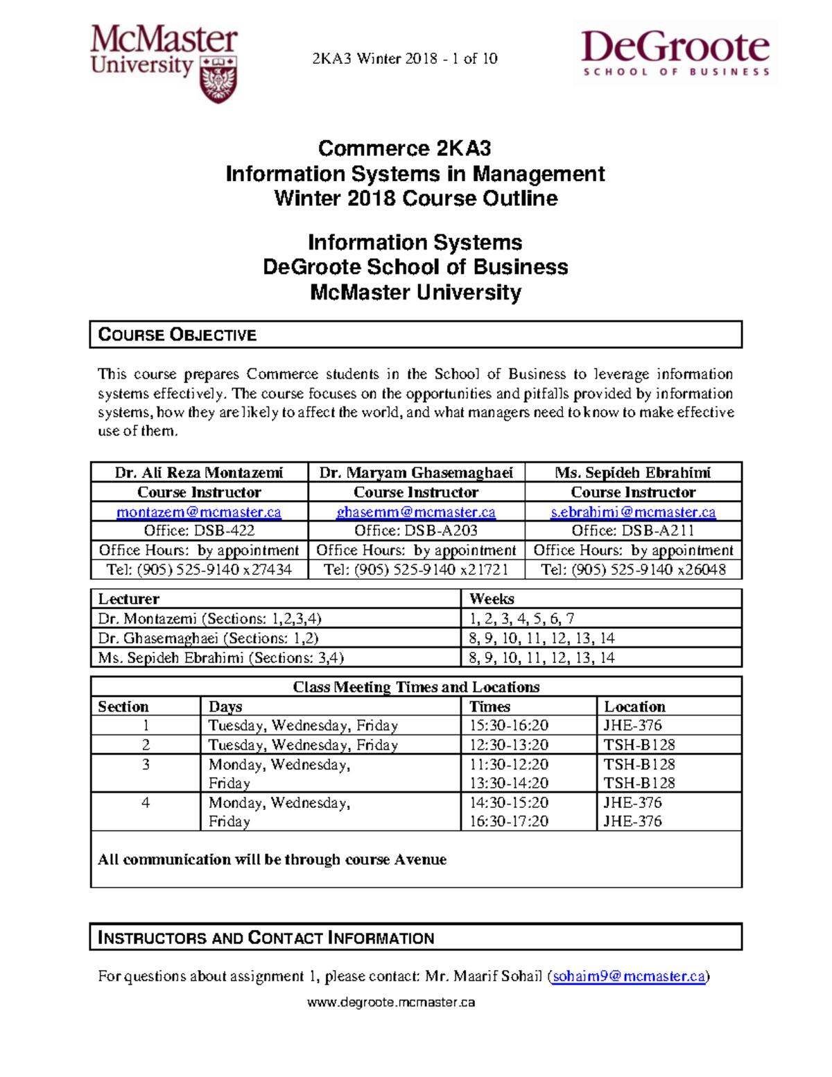 2KA3 2018 Winter C01 C02 C03 C04 - degroote.mcmaster Commerce 2KA ...