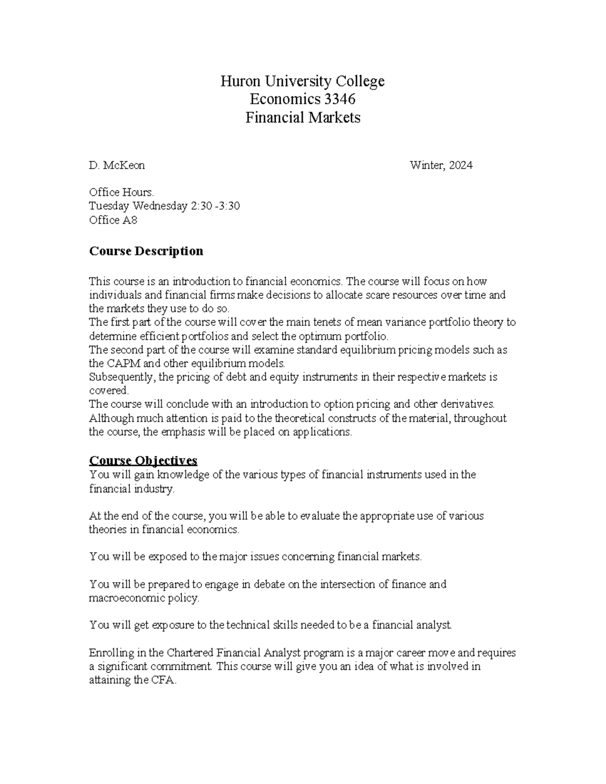 3346 - Financial Markets 2024 doc - Huron University College Economics ...