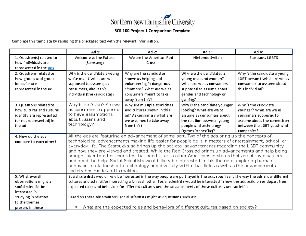 SCS 100 Project 1 Comparison Template, Final - SCS 100 Project 1 ...