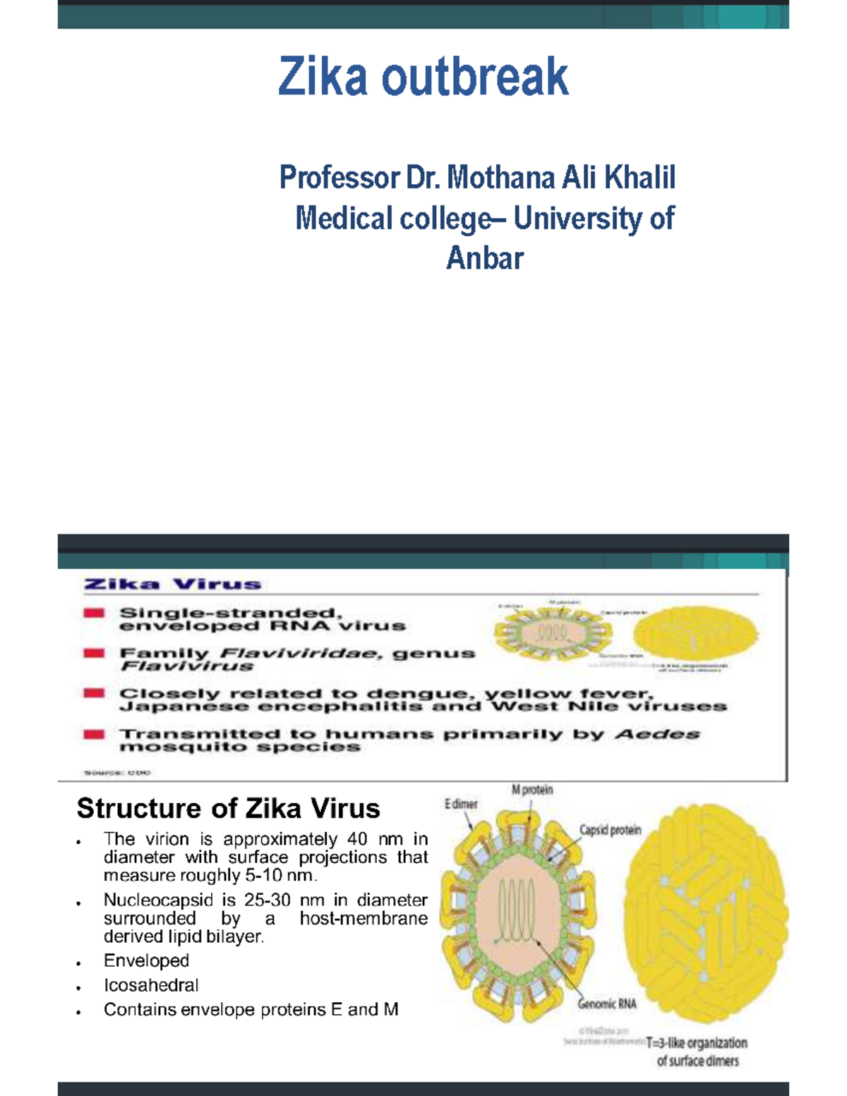Zika outbreak - Médecine - Zika outbreak Professor Dr. Mothana Ali ...