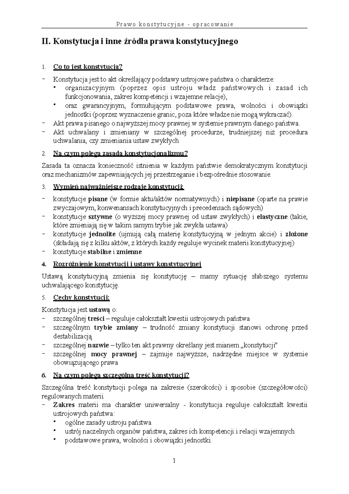 Skrypt-konsta-2 - szczegółowe streszczenie - Garlicki - II. Konstytucja i inne źródła prawa ...